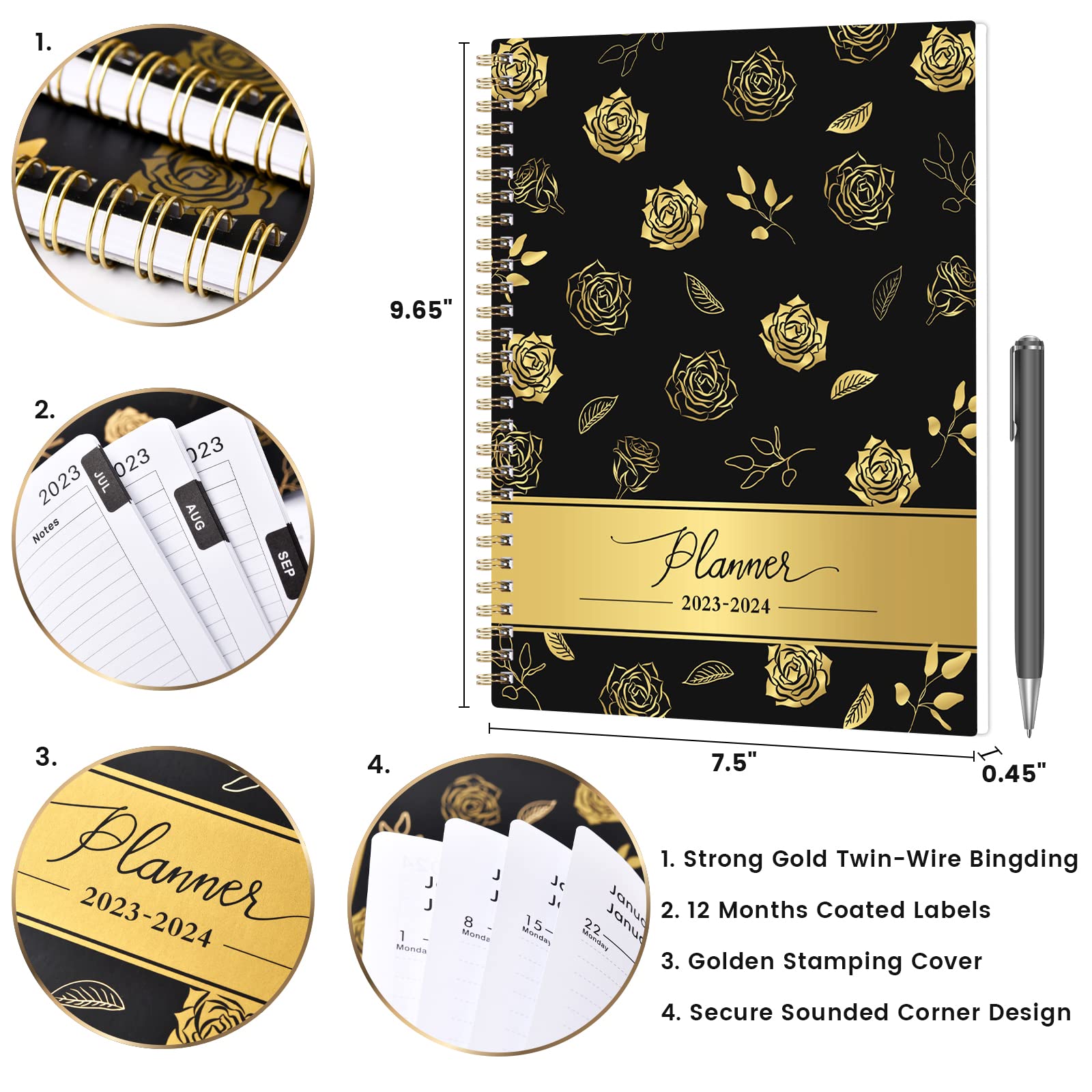 Planner 2023-2024 - July 2023-June 2024, 2023-2024 Academic Planner with Weekly and Monthly Spreads, 8" x 10", Academic Planner 2023-2024 with Tabs, Sturdy Cover, Thick Paper, Twin-wire Binding