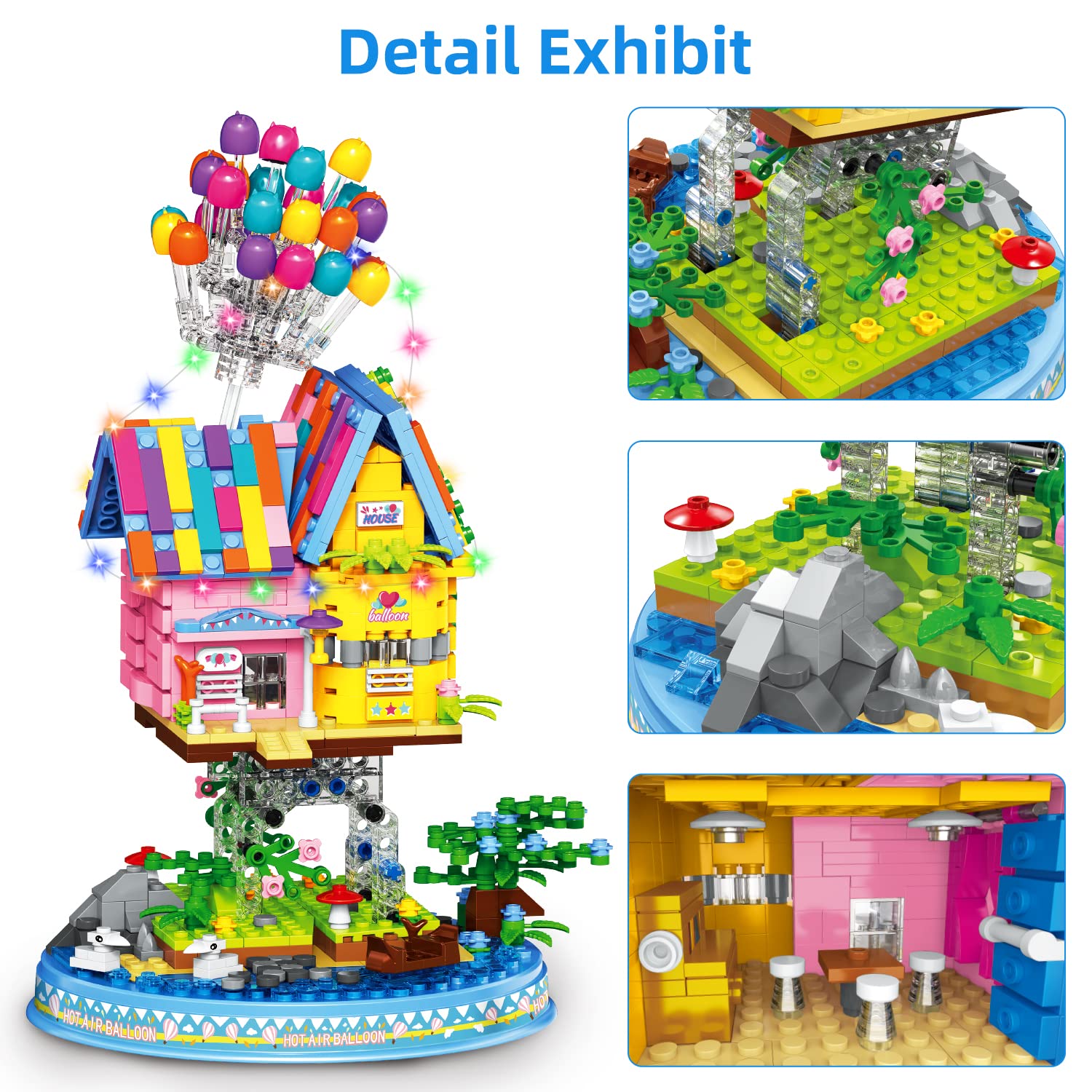 WINGIFT 931 Piece Up Balloon House Building Kit,Creative Suspended Gravity Balloon,Flying House Building Block Model Set with Lights,Tensegrity Toy Brick Kit,Best for Ages 6+Boy and Girl
