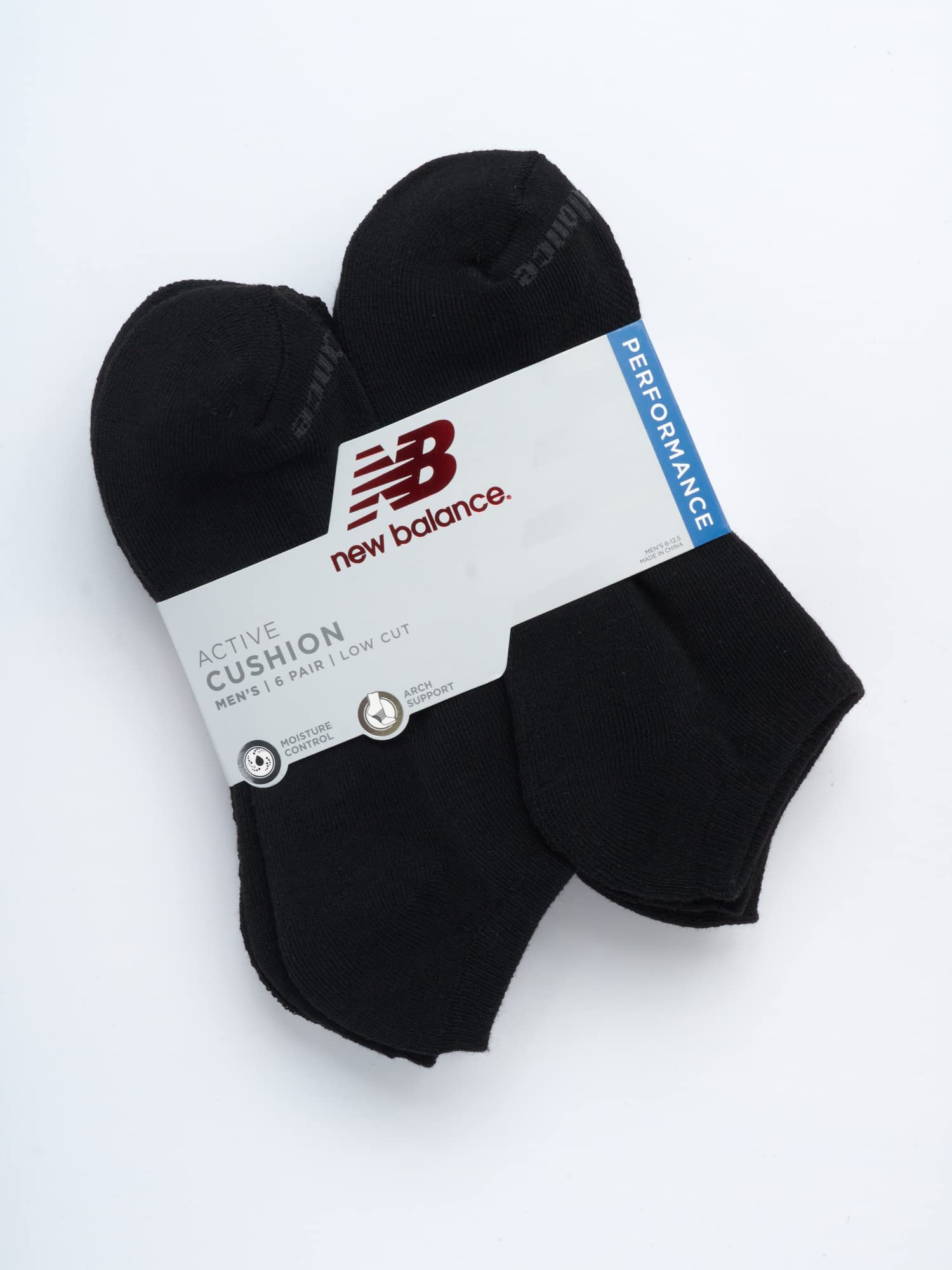 New Balance Men's Low Cut Basic 6-Pack Socks, Size 6-12.5, Black Logo Tab