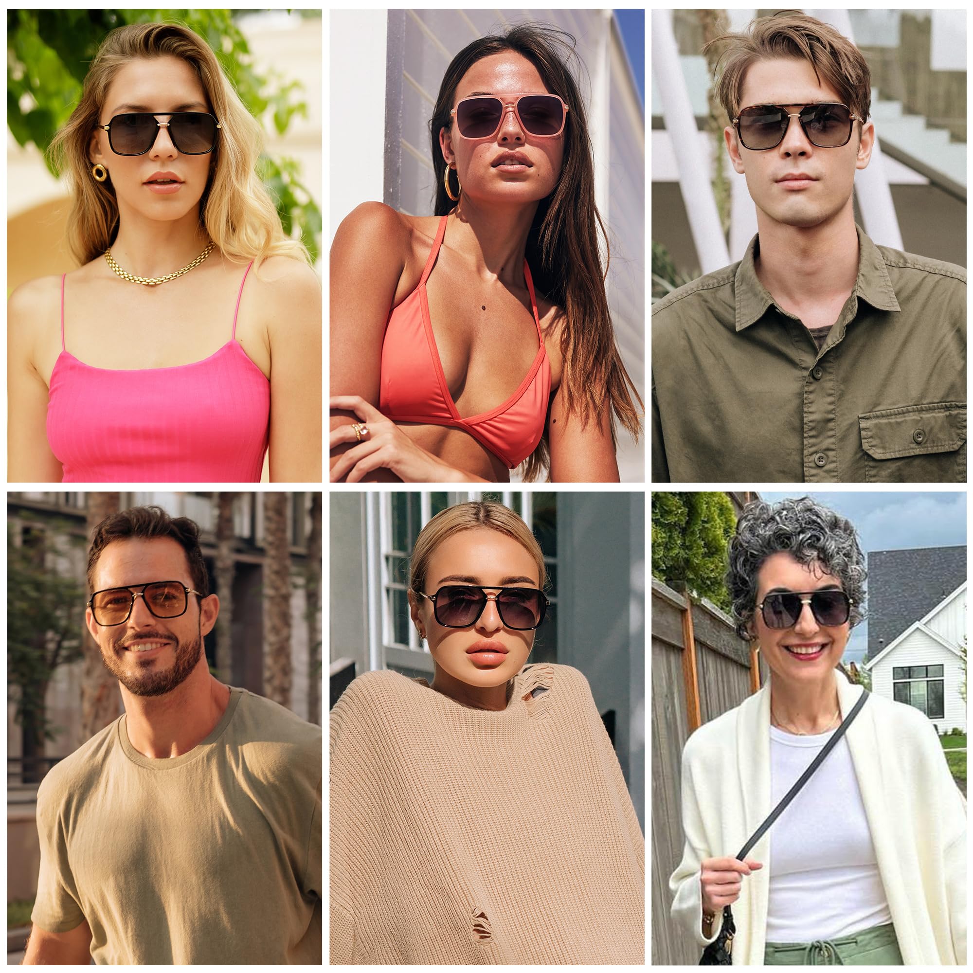 SOJOS Sunglasses for Women & Men, Square, Retro, Polarized Lens, Trendy Aviator, 90s Shades (SJ2229, Yellow Tortoise Green)