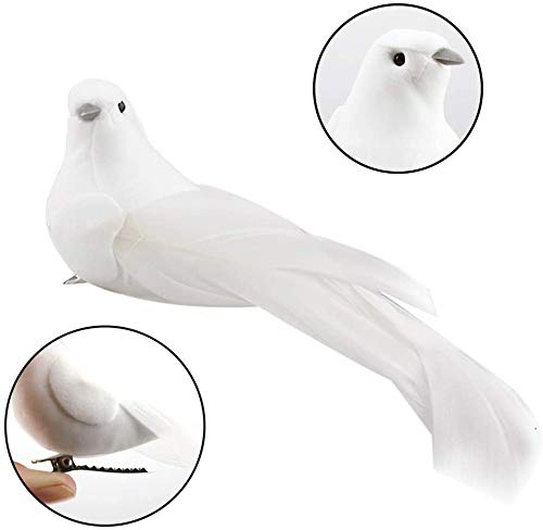 NERKT 12Pcs Artificial White Doves, White Feathered Mini Birds White Doves Decoration with Metal Clip for Craft Home Garden Wedding DIY Decor Christmas Tree Ornaments