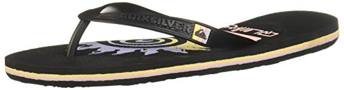 Quiksilver Men's Print 3 Point Sandal Flip-Flop, Black/Black/Yellow Molokai Pulse, 12