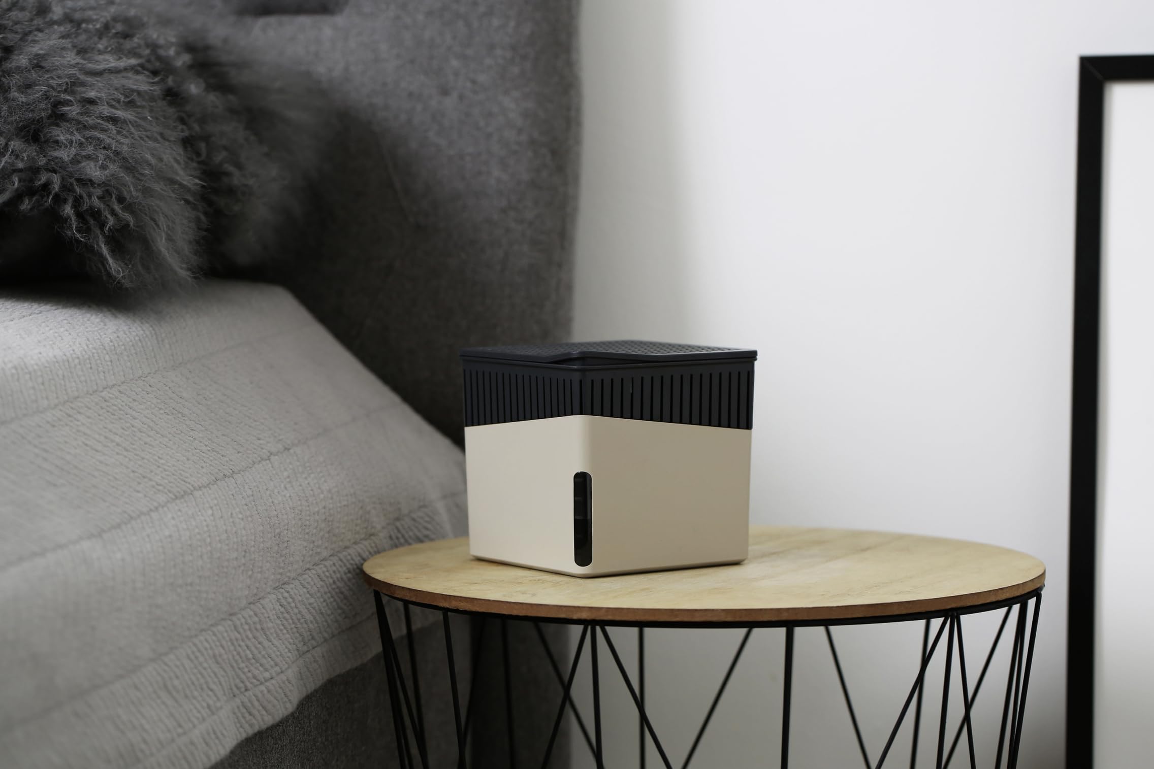 WENKO Portable Dehumidifier Cube Design, Compact and Rechargeable Dehumidifier for Bathroom, Closet, Bedroom, Garage, Covers up to 2800 Cubic Feet, 2.2lbs, Beige, 6.18 x 6.5 x 6.5