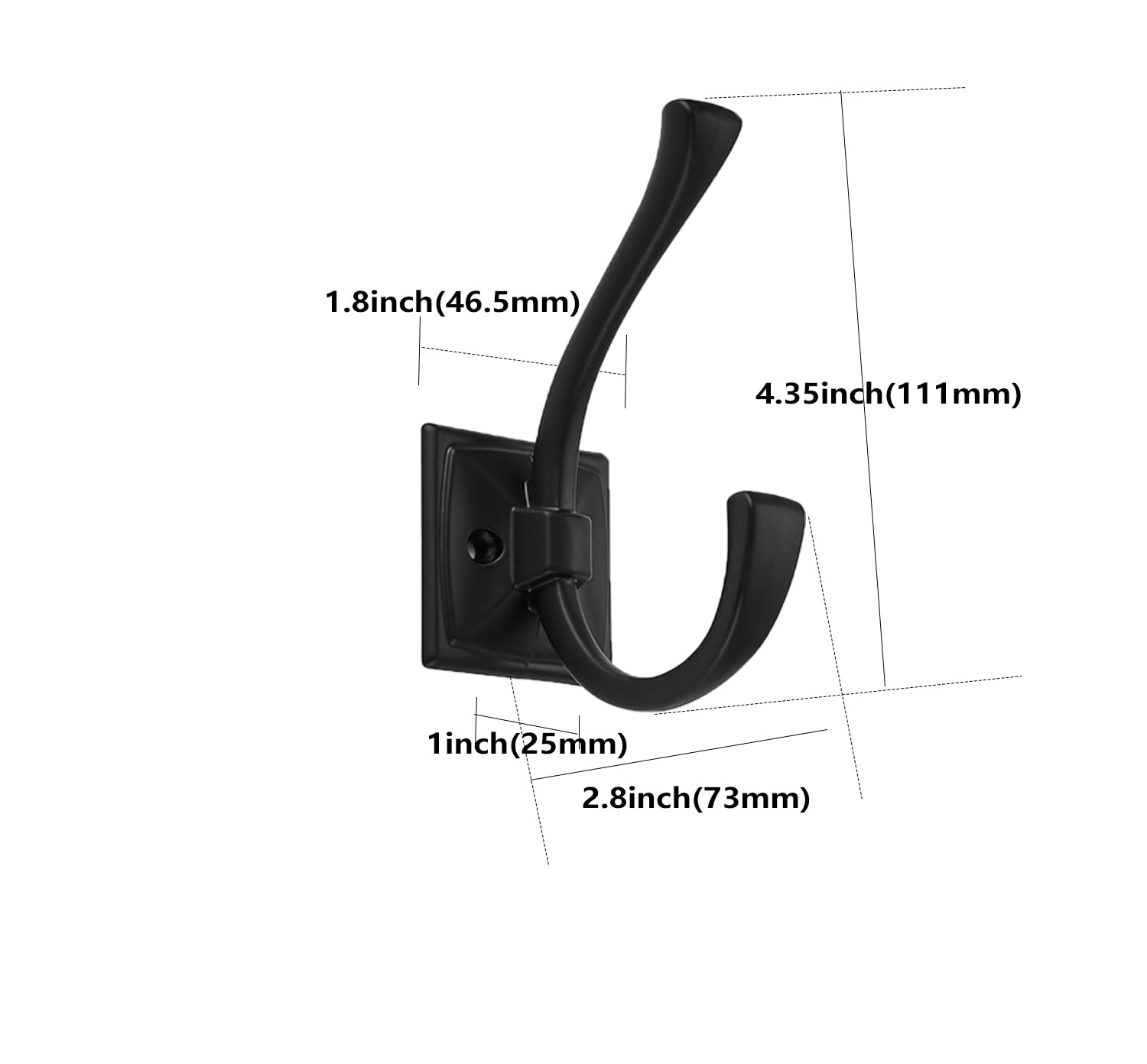 ZAUYX Large Wall Hooks 5 Pack Matte Black Coat Hooks Hardware Towel Hooks for Hanging Coats 4.35 Inch Double Robe Hooks Wall Mounted with Screws for Key, Towel, Bags, Cup, Hat