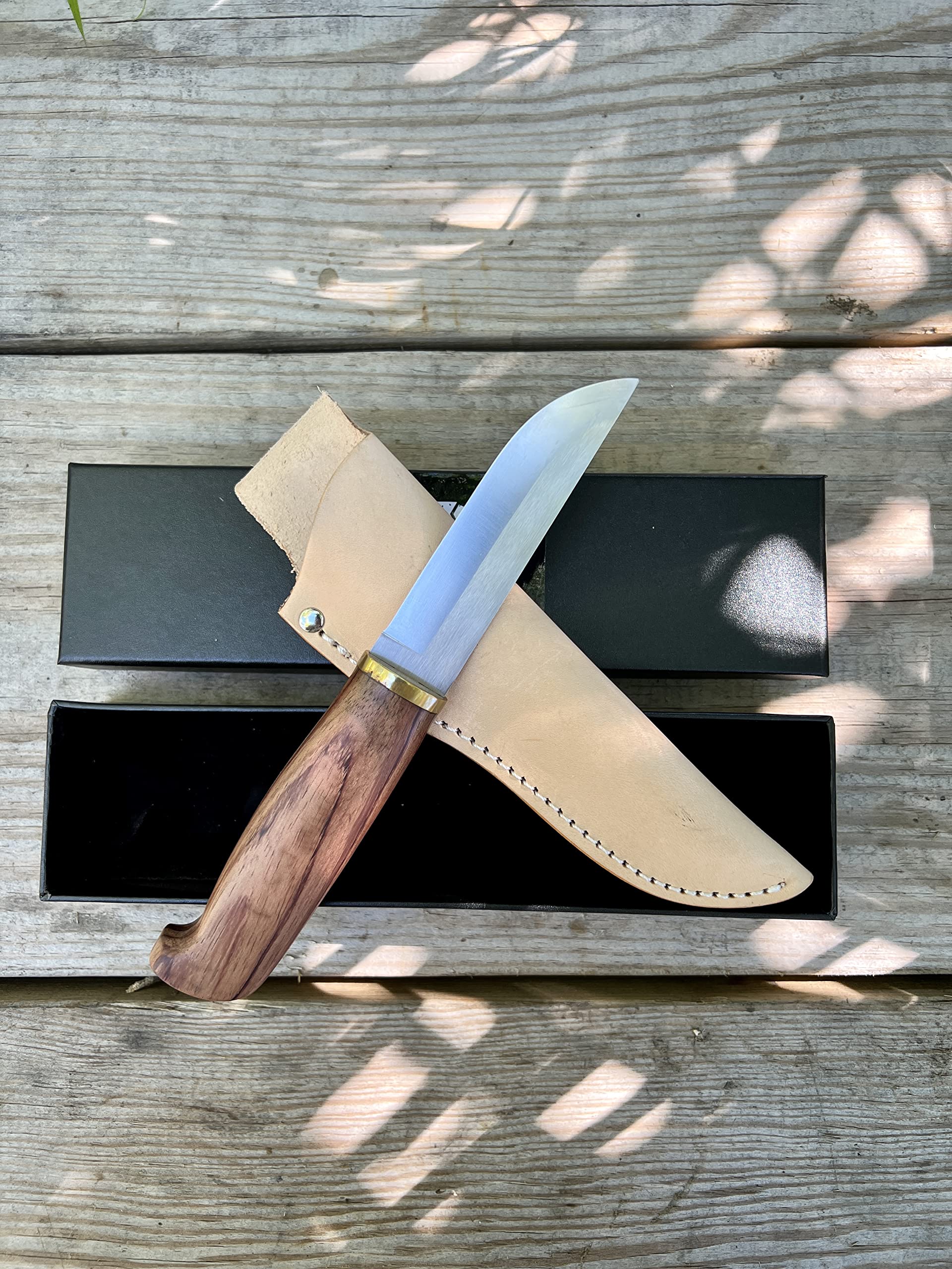 Skogsman Scandi Grind Fishing Hunting Camping Hiking Knife D2 Still Blade Rosewood Brass Bolster (Super Sharp)