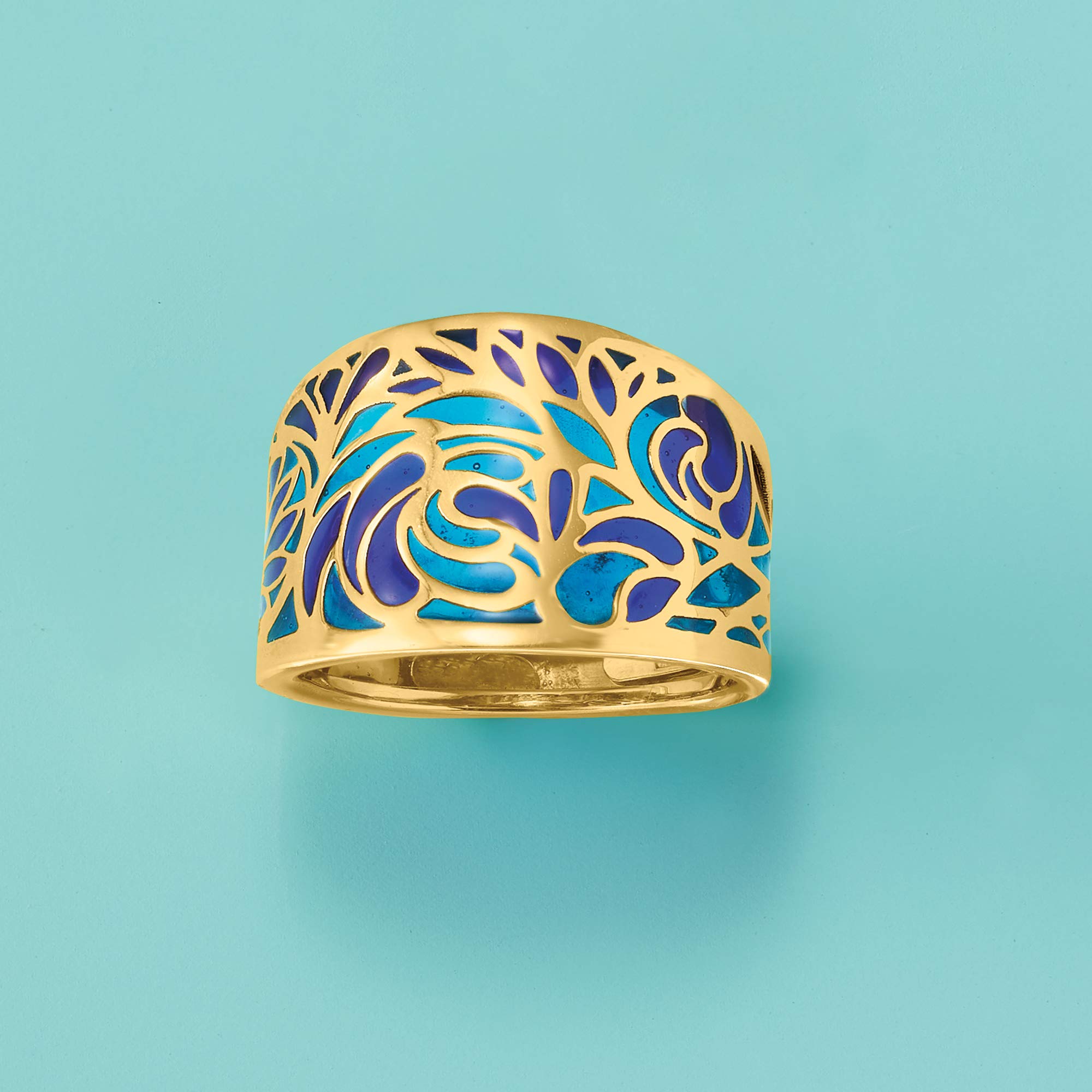 Ross-Simons Italian Blue Enamel Ring in 14kt Yellow Gold. Size 7