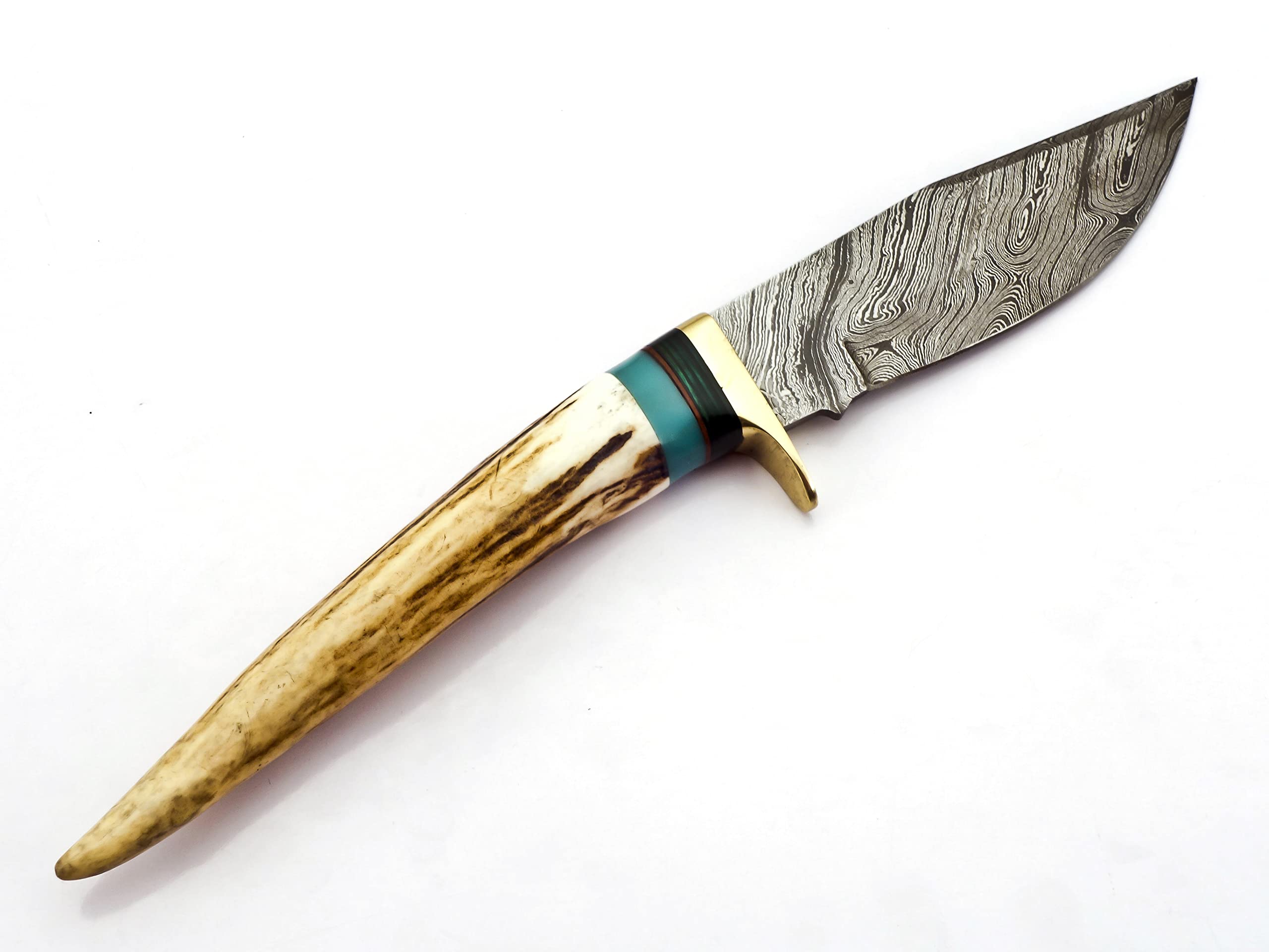 Skokie Knives Custom Hand Made Damascus Steel Hunting Knife Handle Stag Antler