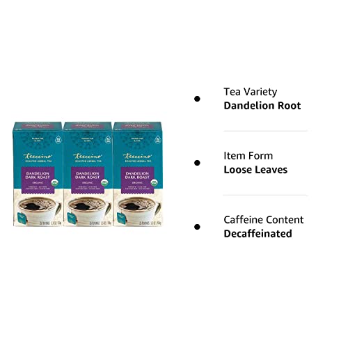 Teeccino Dark Roast Dandelion Tea - Rich & Roasted Herbal Tea That’s Caffeine Free & Prebiotic with Detoxifying Dandelion Root, 25 Tea Bags (Pack of 3)
