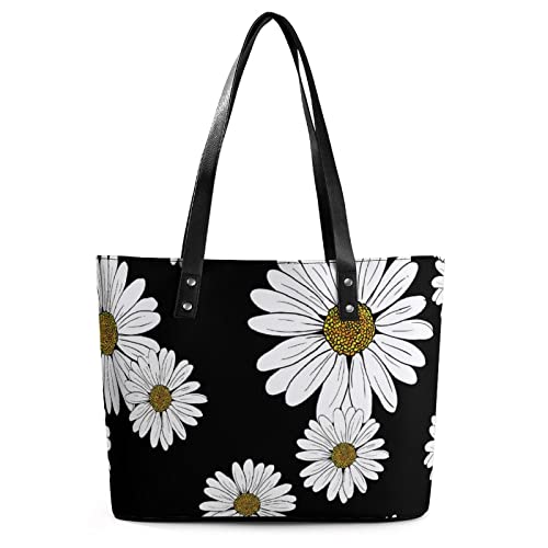 Womens Handbag Daisy Flowers Leather Tote Bag Top Handle Satchel Bags For Lady