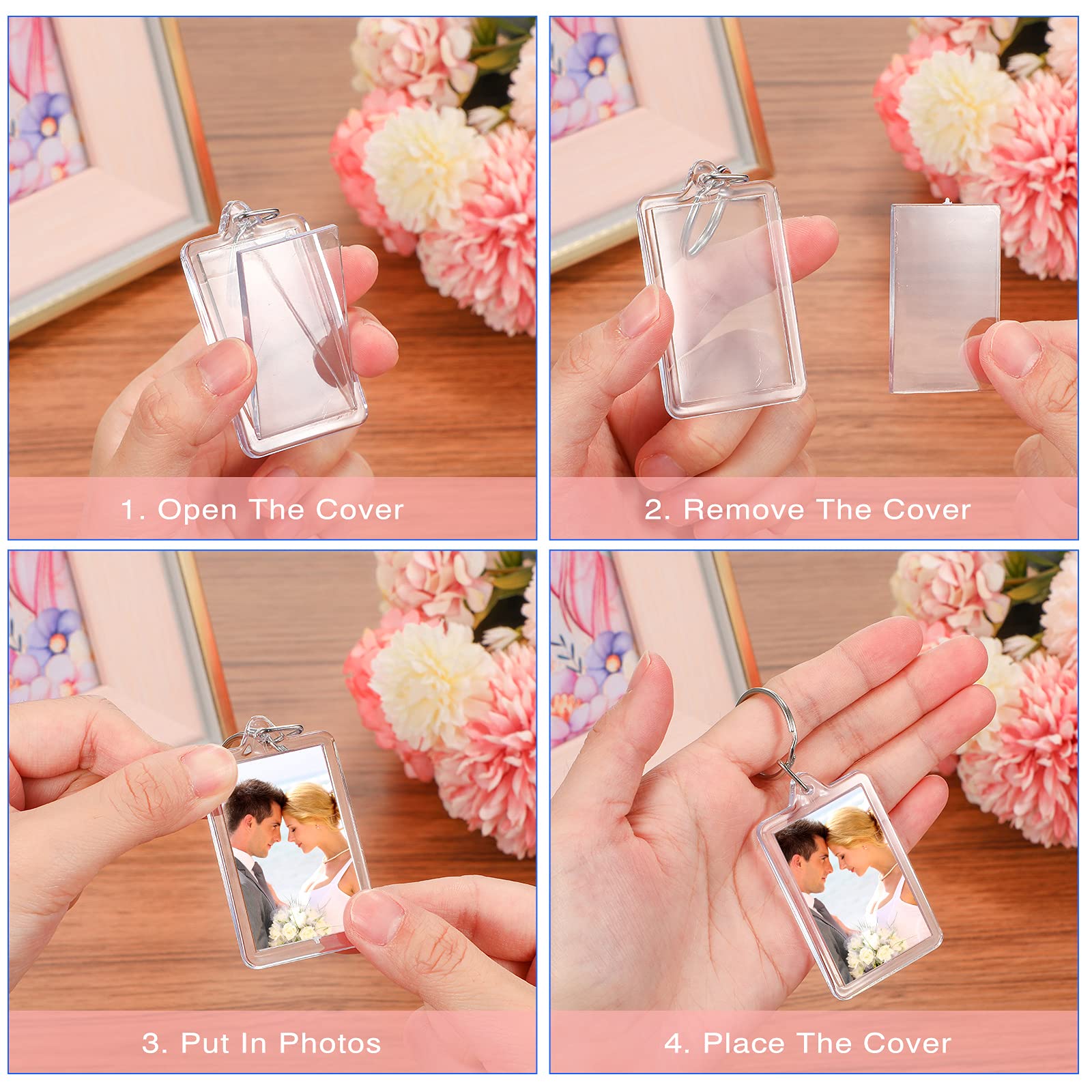 Yaomiao Acrylic Photo Frame Keychain Holder Photo Picture Insert Blank Keyring for DIY Craft(1.3 x 2 Inch,50 Pieces)