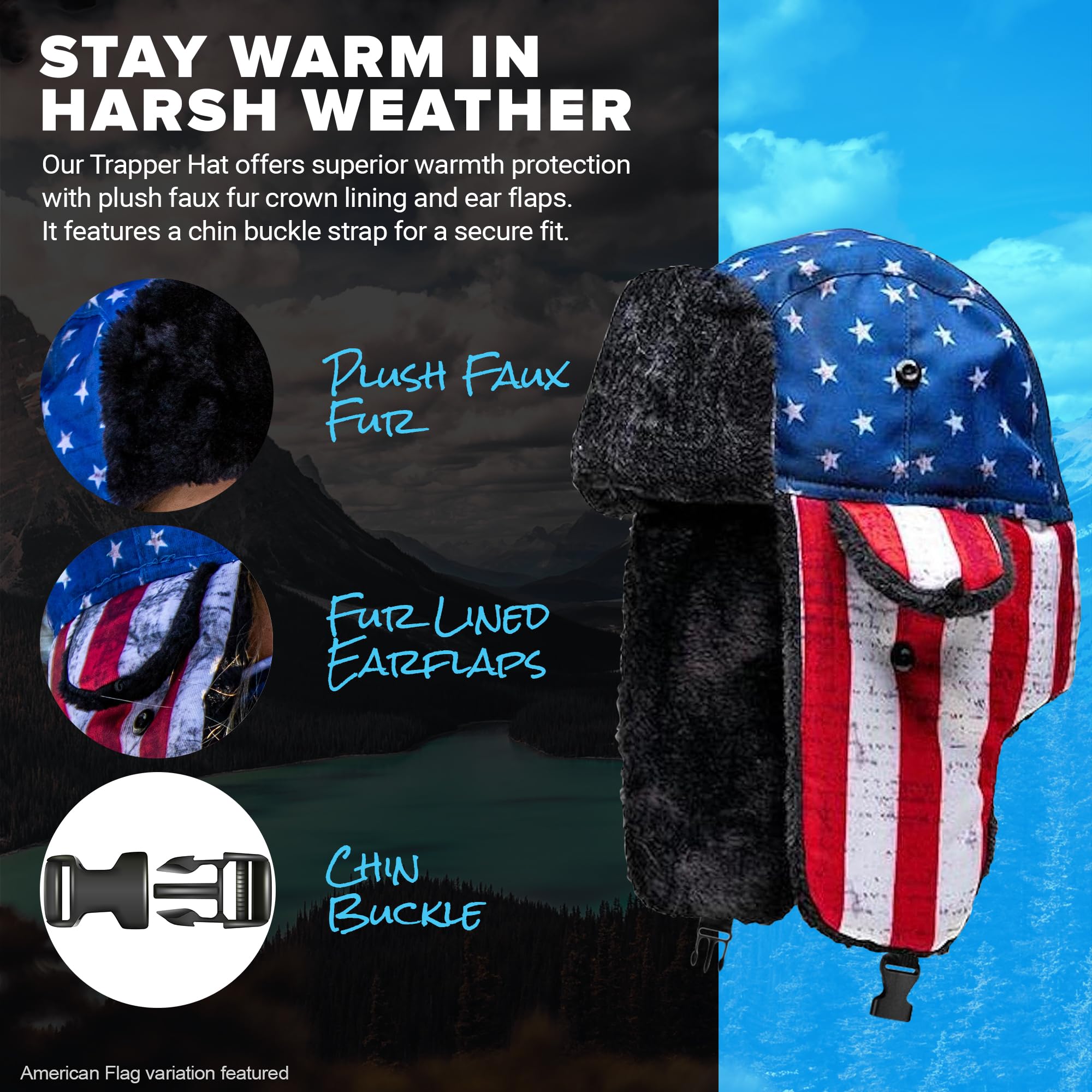 S A Company Trapper Hat Winter Hats for Men & Women | Ushanka Russian Hat | Faux Fur Hat Ear Flap (Pilot Black)