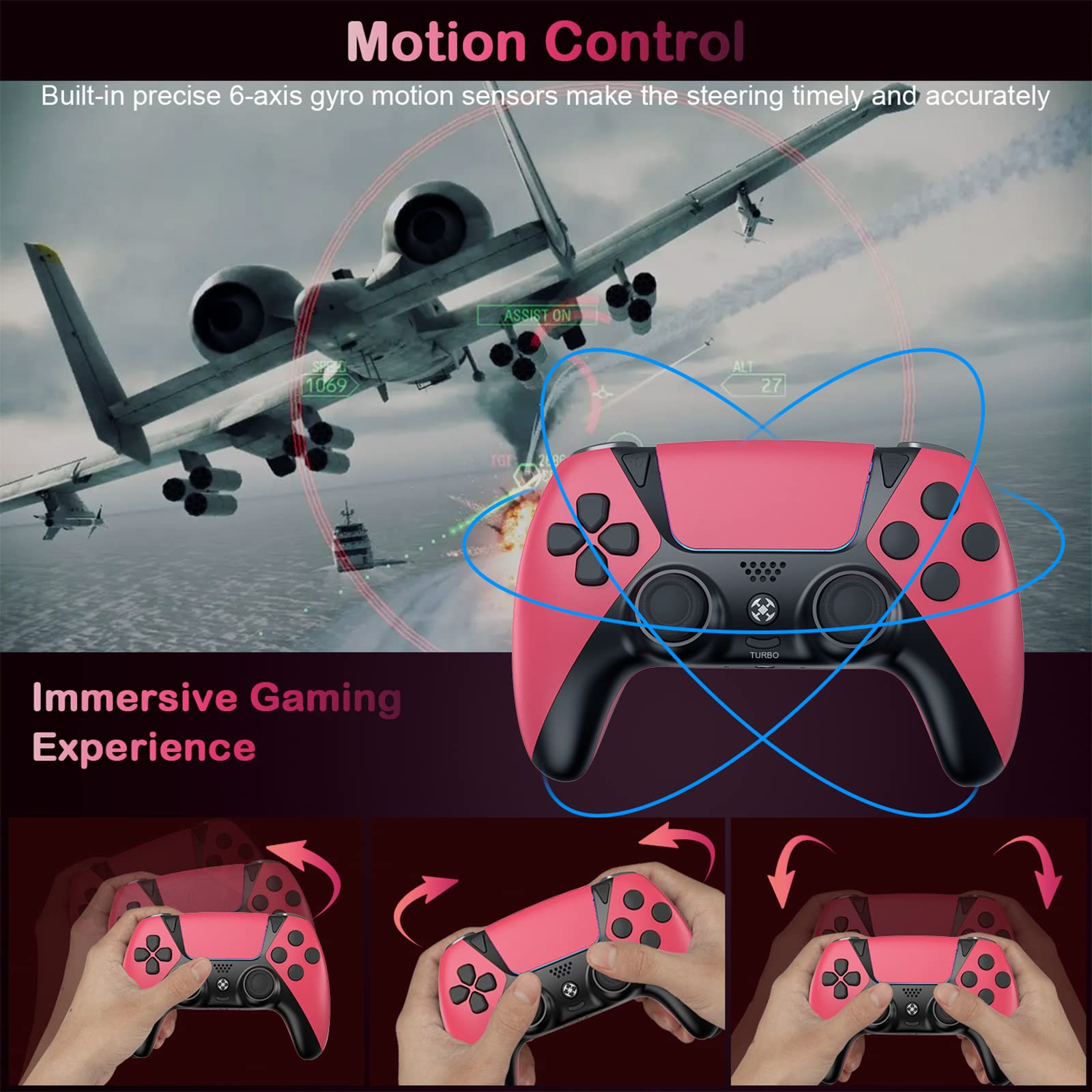 Wireless Controller for PS4 Controller, Ymir Game Remote for PlayStation 4 Controller with Turbo, Steam Gamepad Work with Back Paddles, Scuf Controllers for PS4/Pro/Silm/PC/IOS -Cosmic Red