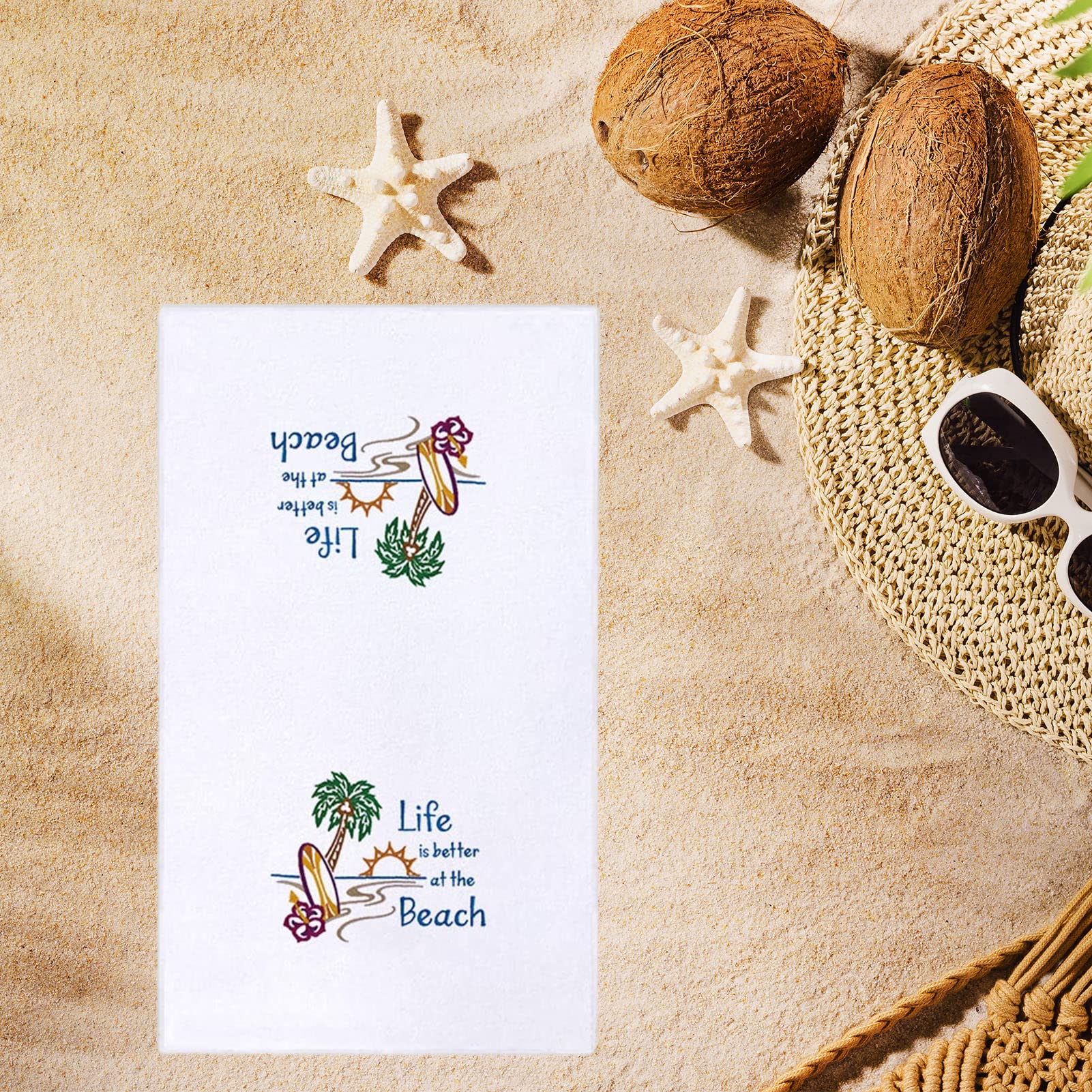 Summer Beach Kitchen Dish Towels, 18 x 28 Inch Life is Better at The Beach Summer Tea Towels for Cooking Baking Set of 2