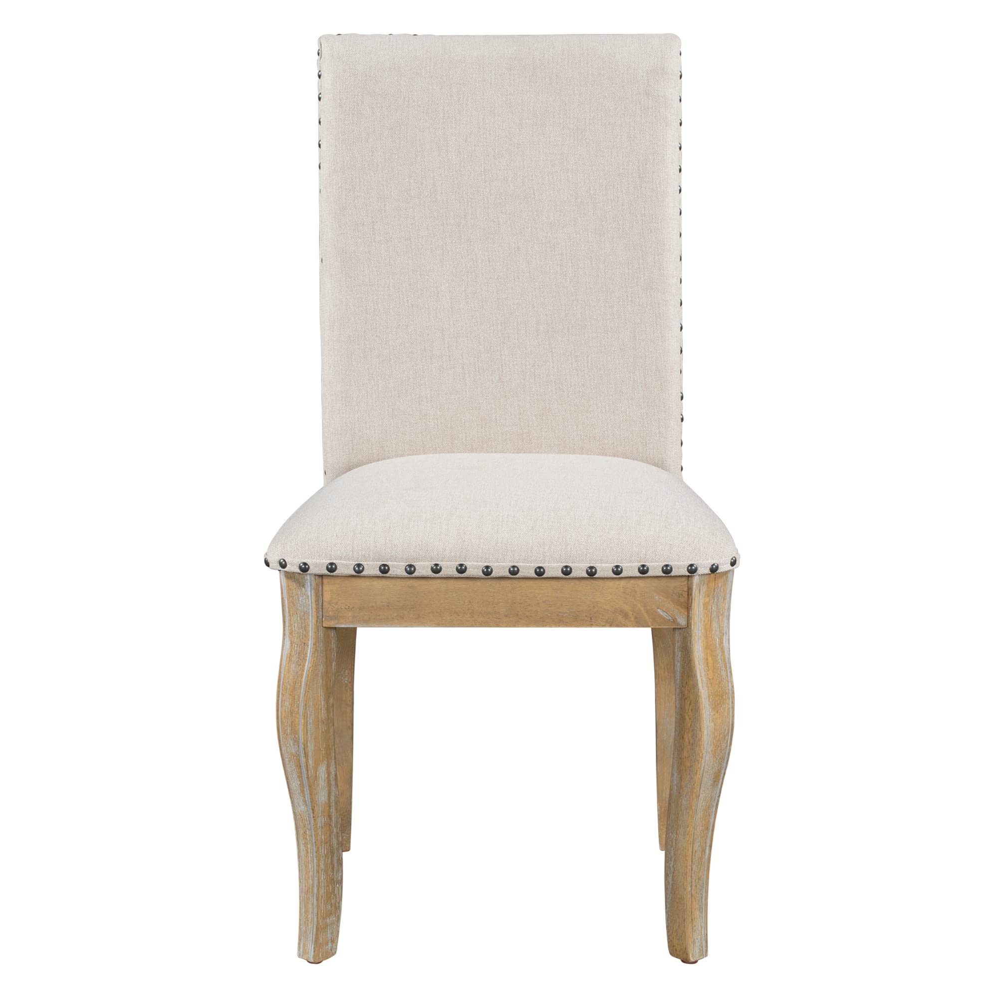 Merax Set of 4 Dining Chairs Wood Upholstered Fabirc Dining Room Chairs with Backrest, Nailhead and Curved Chair Legs for Dining Room, Living Room