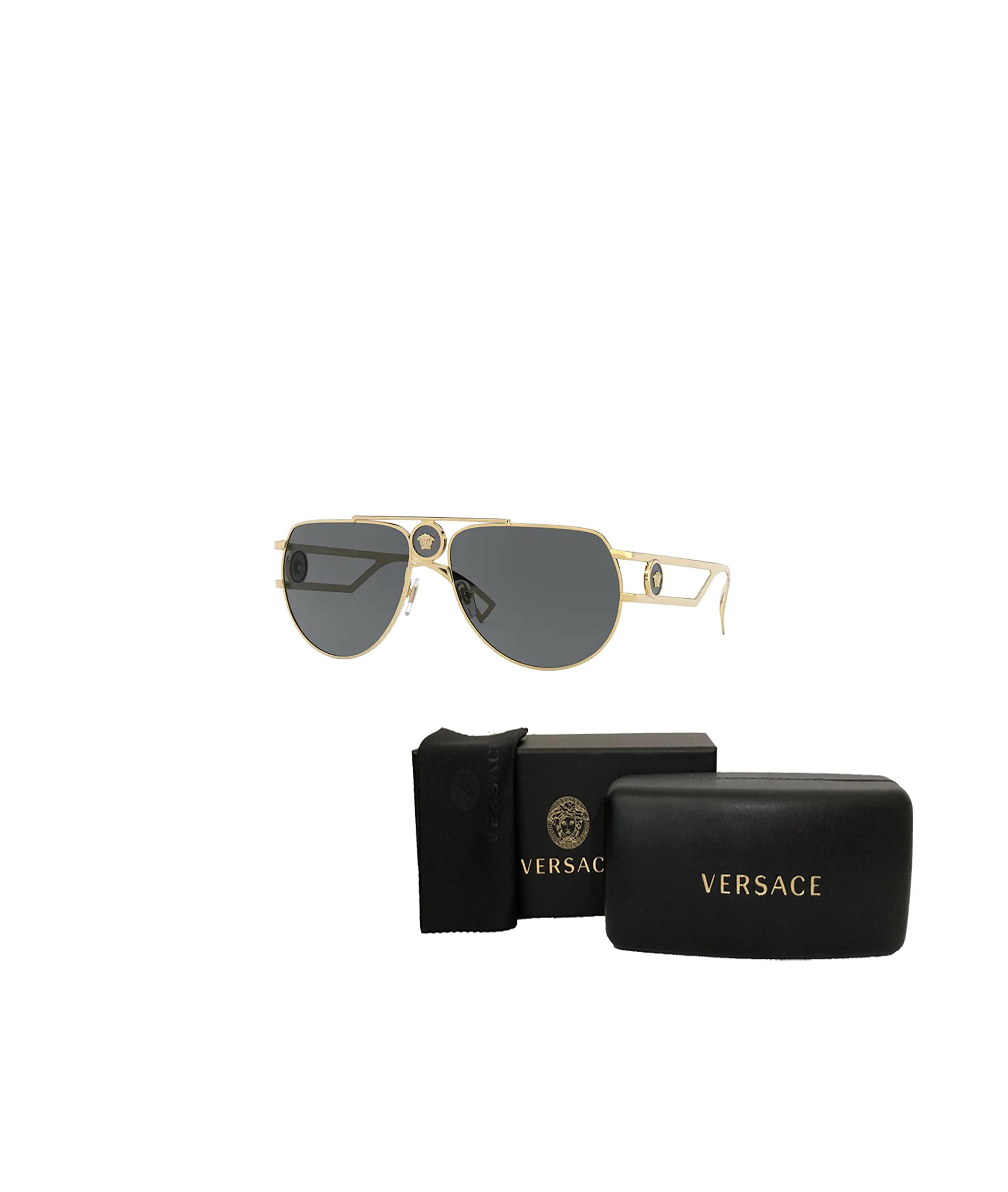 Versace VE2225 10016G 60MM Gunmetal/Grey Mirror SIlver Pilot Sunglasses for Men + BUNDLE With Designer iWear Eyewear Kit