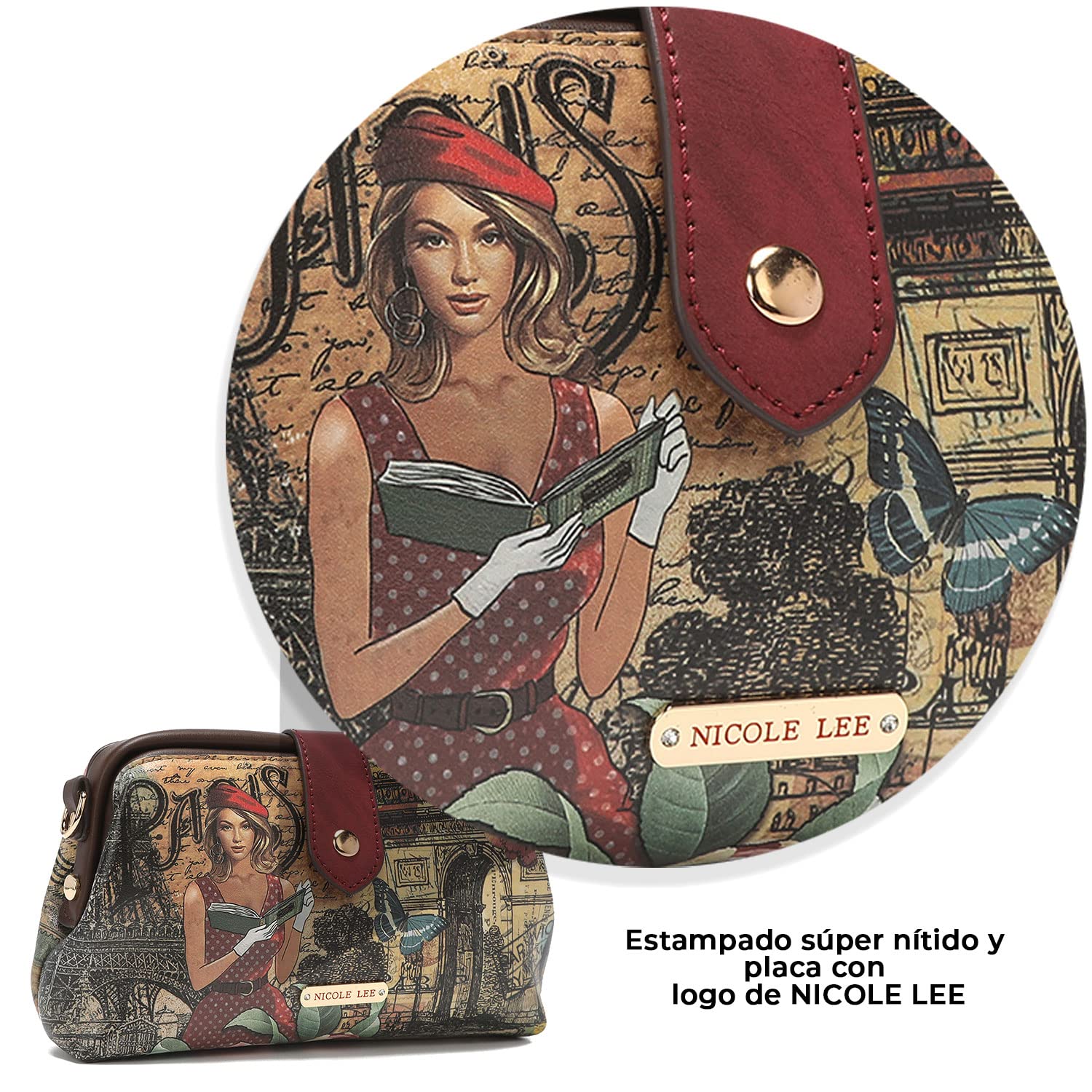Nicole Lee Amaya Mini Crossbody, Multi Zip Compartments, Adjustable Detachable Crossbody Strap, Small (Paris Fashion Week)