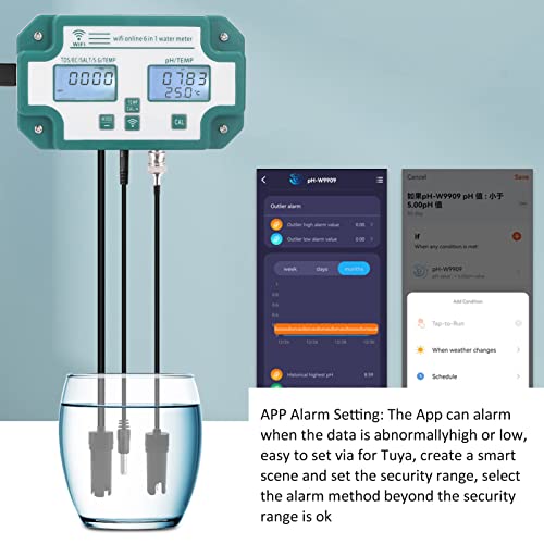 Water Quality Meter 6 in 1 PH TDS EC SG Salt Temperature Tester WiFi Connection Aquarium Thermometer for Environmental Water