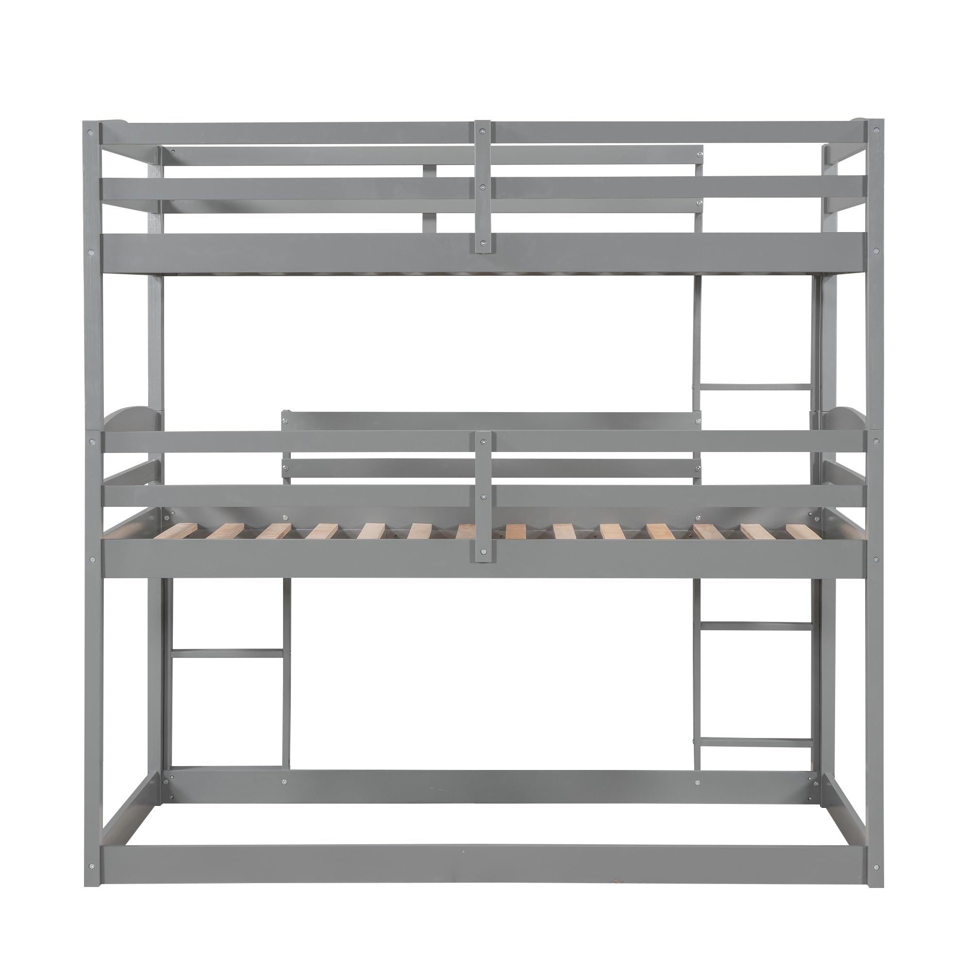 Merax Twin Triple Bunk Bed, Wood Twin Size Triple Bed Frame with Guard Rail and Ladder, Can be Divided into Separate Beds, Gray