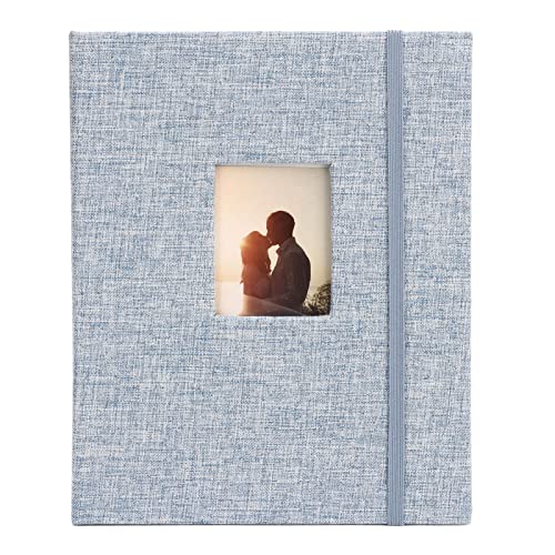 Photo Album, Hemp Woven Cotton Shell, Delicate Photo Album, 208 Pockets, Fine Workmanship, Mini for Gift (Blue)