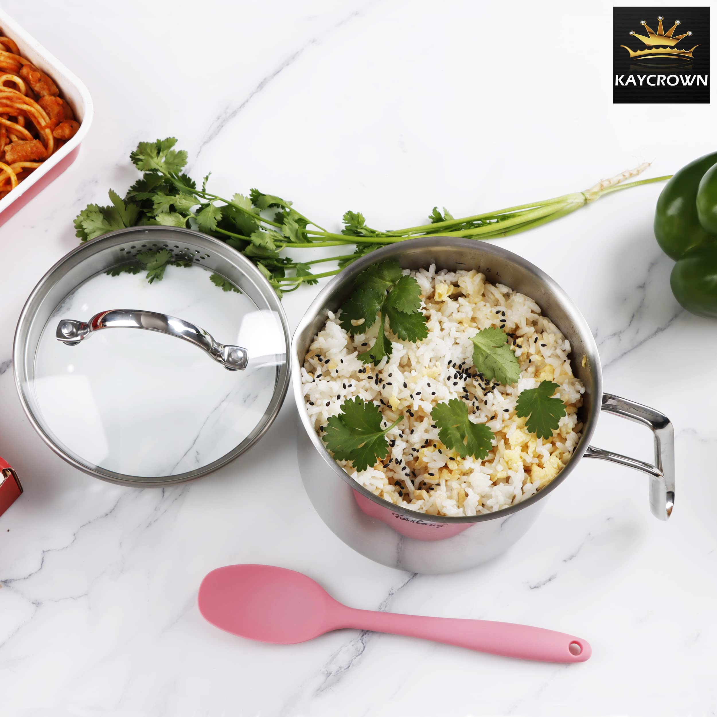 Stainless Steel Saucepan with Glass Lid, Multipurpose 1.5 Quart Sauce pan Sauce Pot with Straining Cover & Pour Spouts for Boiling Milk, Sauce, Gravies, Pasta, Noodles