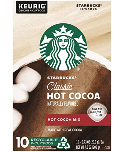 Starbucks Classic Hot Cocoa K-Cup Pods, Made with Real Cocoa & Nonfat Milk, K-Cup Pods for Keurig Brewing System, 10 CT K-Cups Per Box (10 Count (Pack of 2))