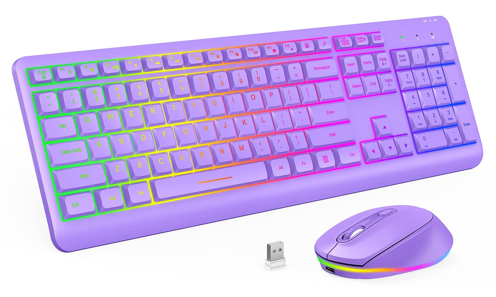 Wireless Keyboard and Mouse Combo Backlit, seenda Rechargeable Full-Size Illuminated 2.4Ghz Silent Keyboard and Mouse for Computer/Laptops/Windows/Gaming, Vine Purple