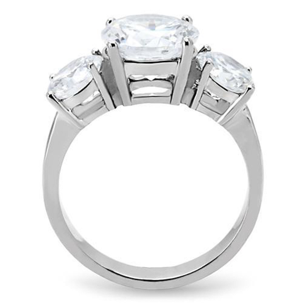 Marimor Jewelry Women's Three Stone Zirconia Stainless Steel Anniversary Engagement Ring Size 7
