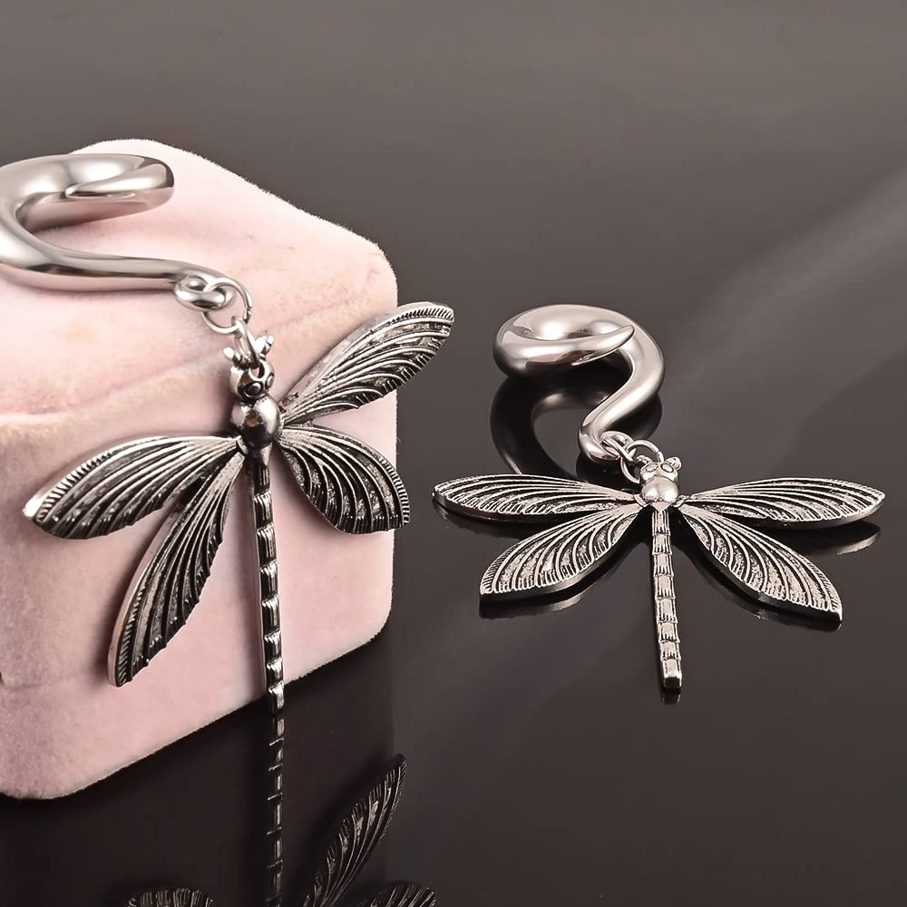 Vankula Dragonfly Pendant Hypoallergenic Stainless Steel 0g 2g Plugs Ear Gauges Tunnels Piercing Expander Stretchers Hook Body Jewelry