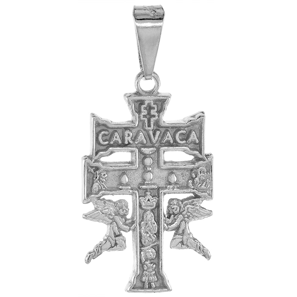 Sabrina Silver 1 1/4 inch Sterling Silver Caravaca Cross Pendant for Men and Women Polished Finish 30 mm Tall
