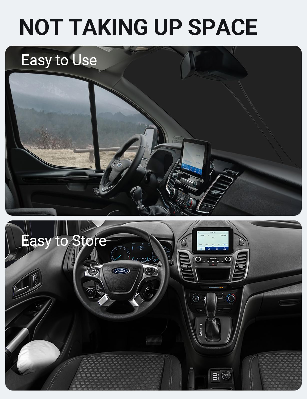 Proadsy 2024 Upgrade Front Windshield Sun Shade Foldable Sunshade Protector Custom Fit 2024 2023 2022 2021 2020 2019 2018 2017 2016 2015 Ford Transit Accessories