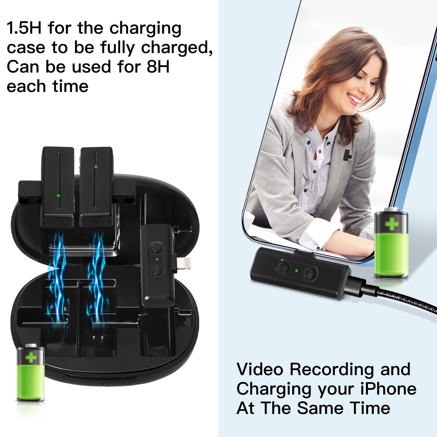 TPHOMALA Wireless Microphone for iPhone iPad, Professional Wireless Lavalier Lapel Microphone, Clip on Mic for Video Recording, Tiktok, YouTube, Live Stream, Vlog