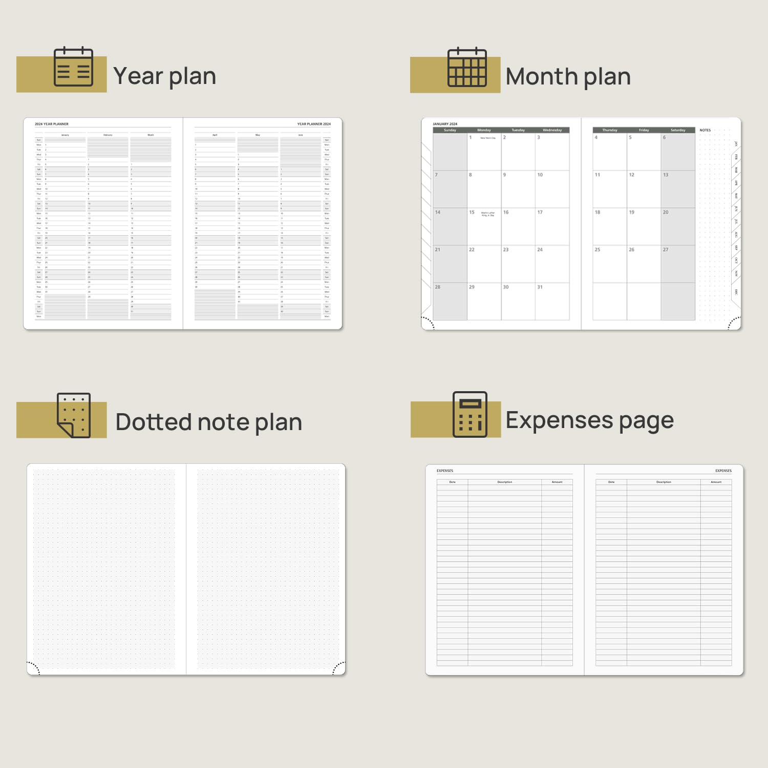 POPRUN 2024 Planner - 2024 Weekly Calendar with Hourly Time Slots, Weekly/Monthly Appointment Book for Time Management - 6.5'' x 8.5''- Leather Soft Cover - Black