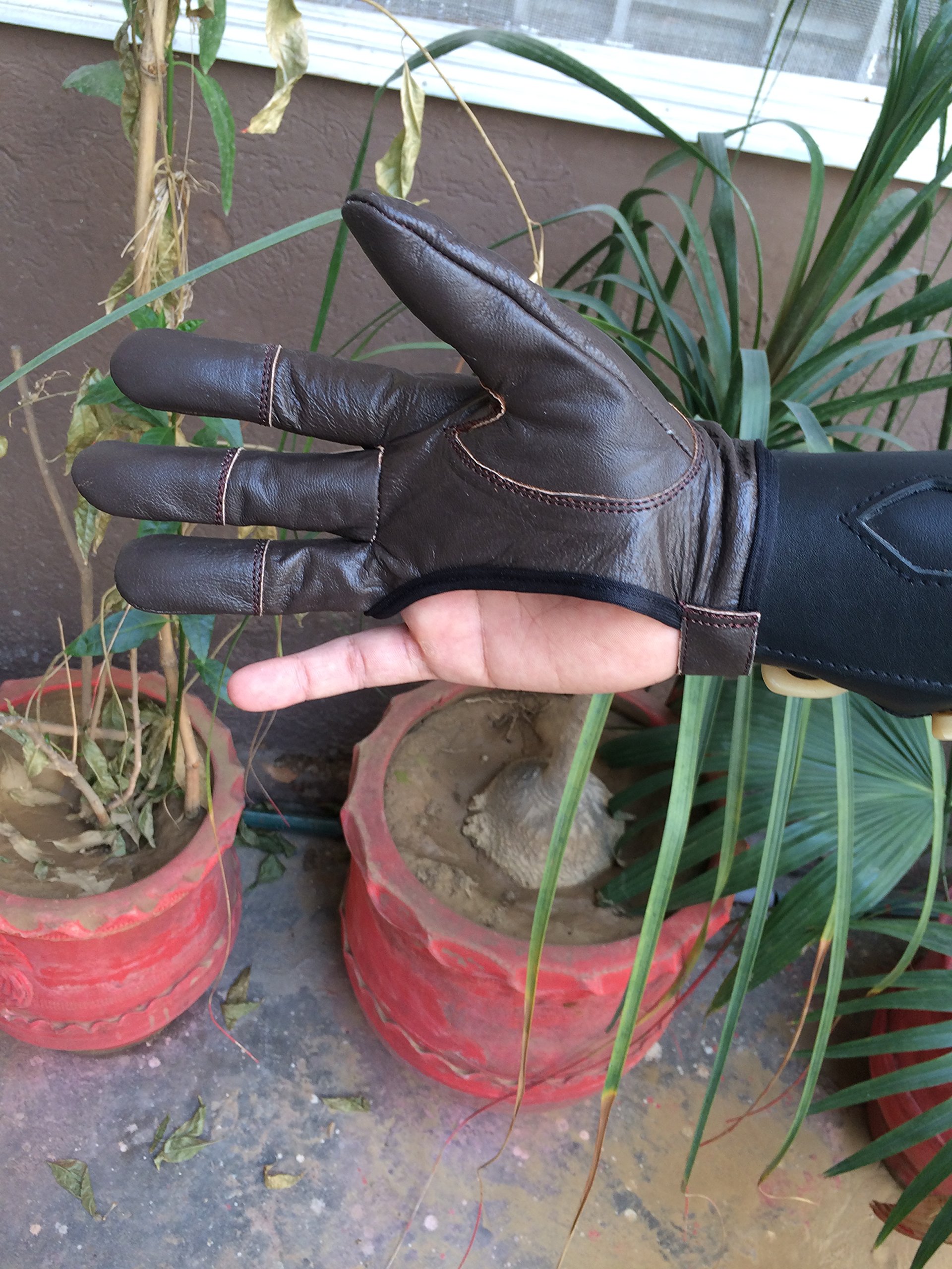 Traditional Archery Shooting Leather Glove Glove 100% Real Leather (Choclate Brown, Medium, Right Hand Wear)