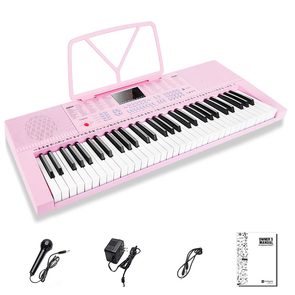 Vangoa Lovely Pink Piano for Kids Gift and 61 Key Keyboard Piano Black