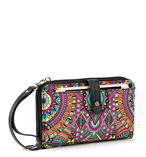 Sakroots Artist Circle Smartphone Crossbody in Eco Twill, Detachable Wristlet Strap, Rainbow Wanderlust