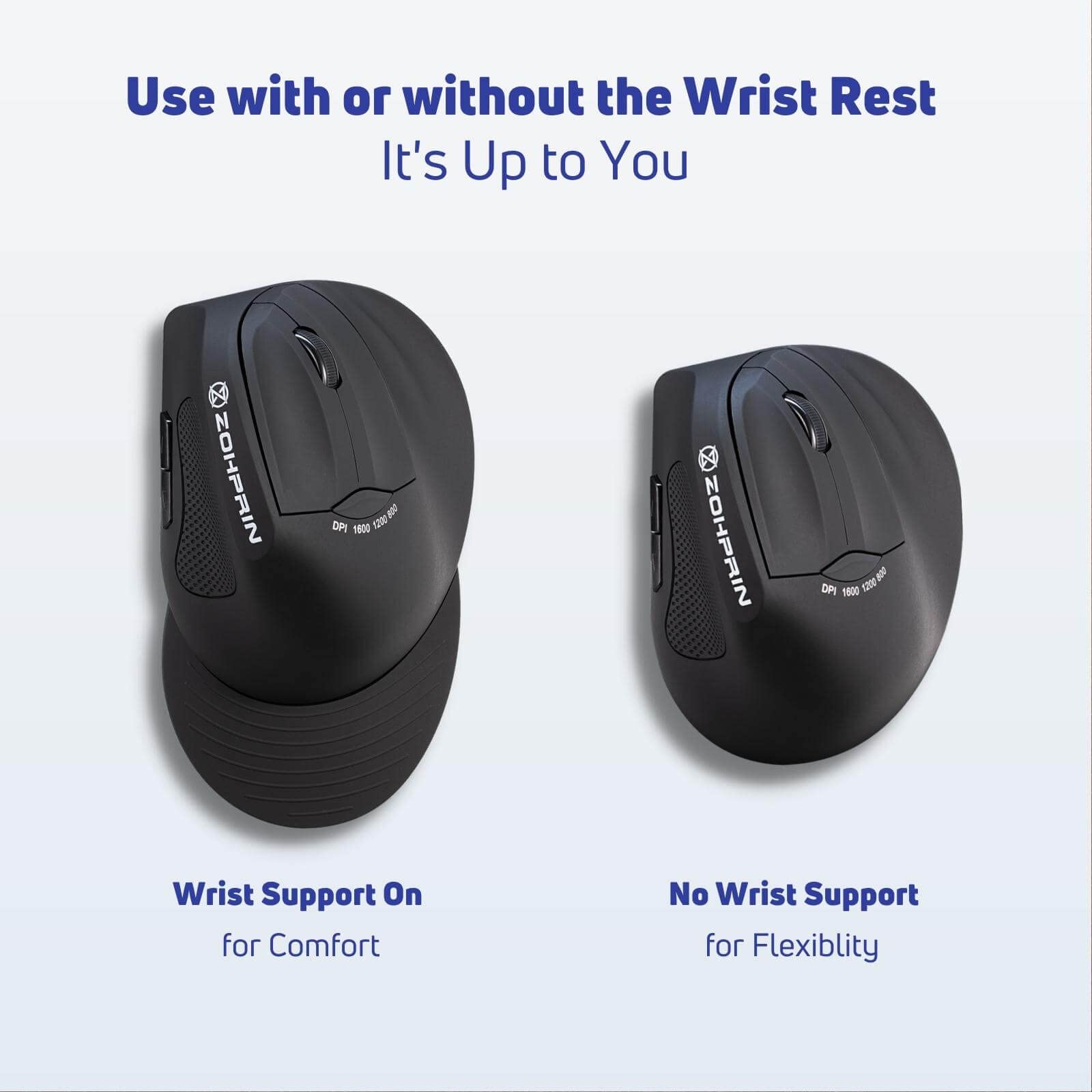 Vertical Ergonomic Mouse, Sculpted Wireless Mouse with Wrist Support, 3 DPI Levels & 6 Buttons for Computer, Laptop & MacBook, Right-Handed, Black