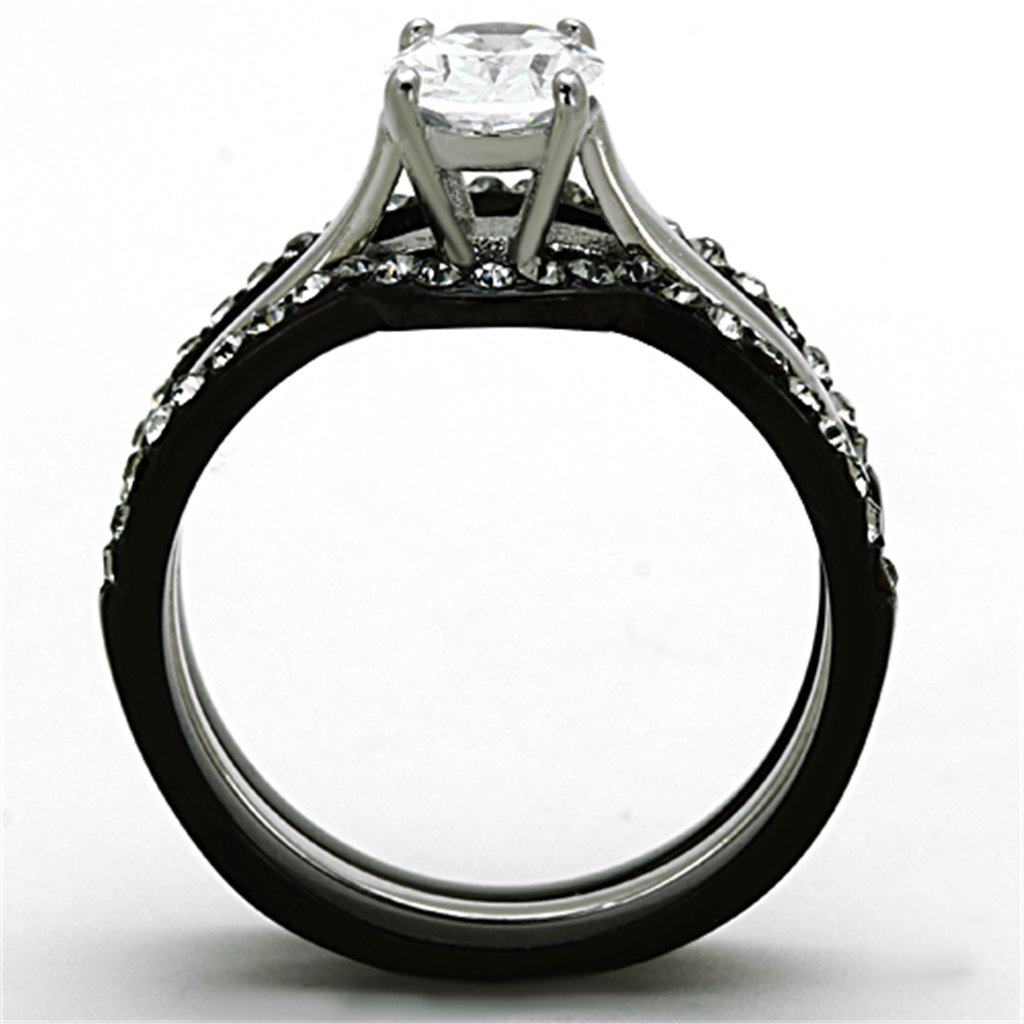 Marimor Jewelry His and Hers 4 Piece Black Stainless Steel Wedding Engagement Ring and Classic Band Set Women's Size 10 Men's 08mm Size 10