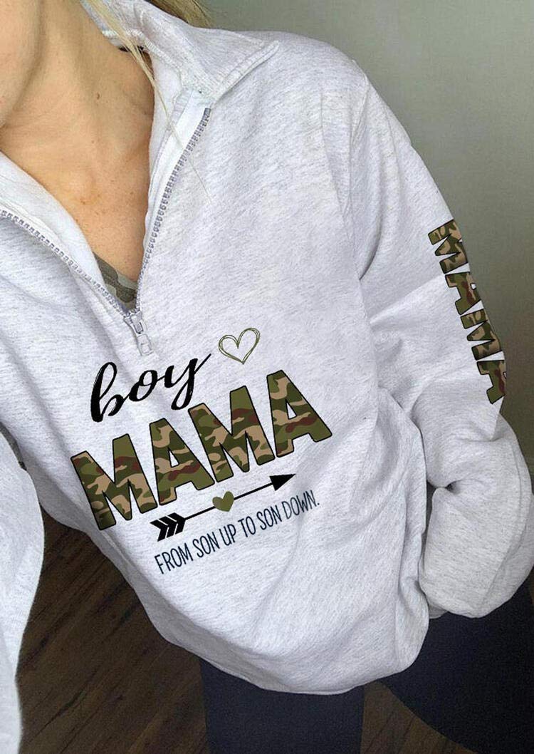 QYZ-Top Women Mama Boy Zip Up Pullover Sweatshirt Jacket High Collar Quarter 1/4 Zip Coat white 2xl