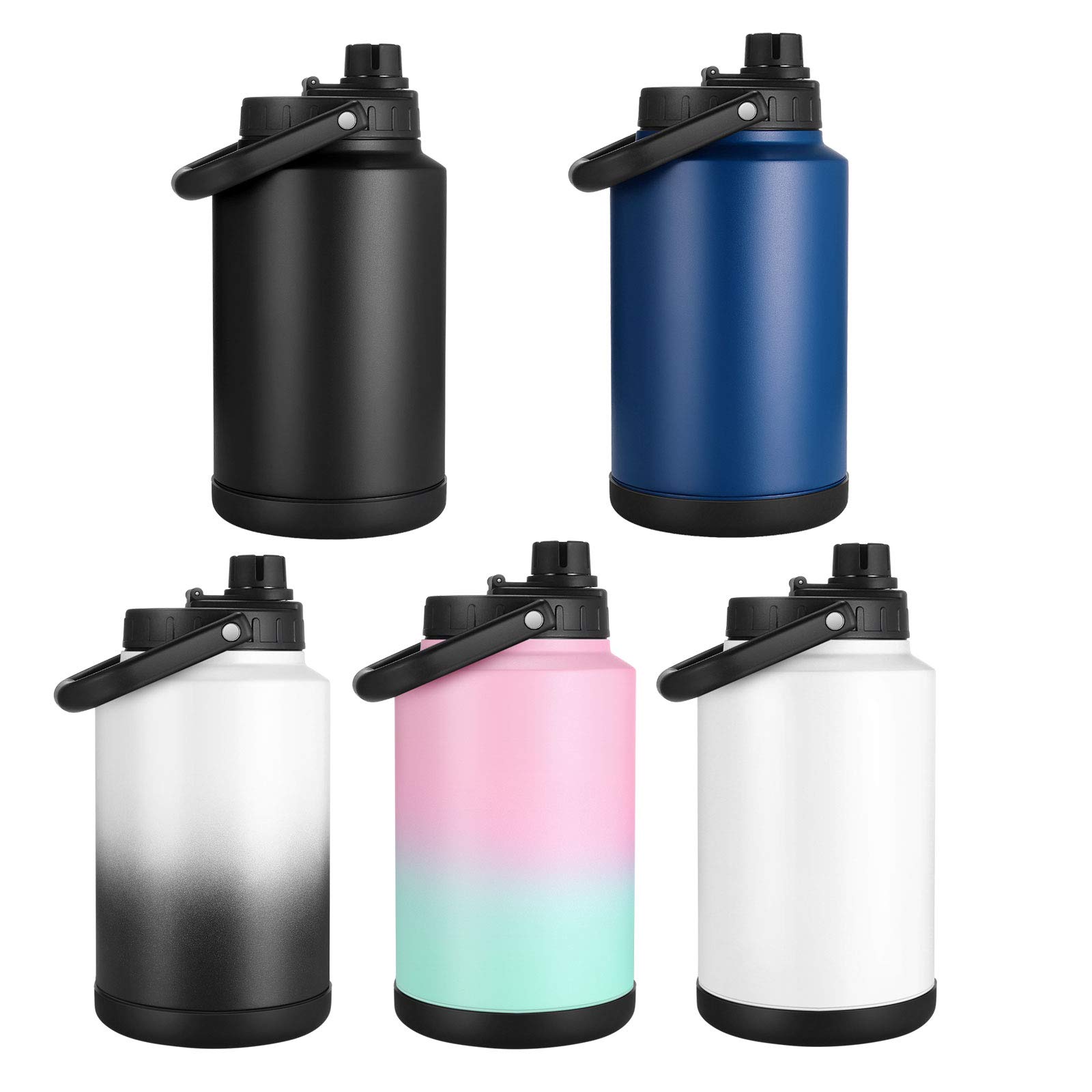 Sursip 128oz Insulated Stainless Steel Water Jug with 30oz Tumbler - Keeps Drinks Hot or Cold for Hours,18/8 Food-Grade One Gallon Water Bottle(Pink&Gren)