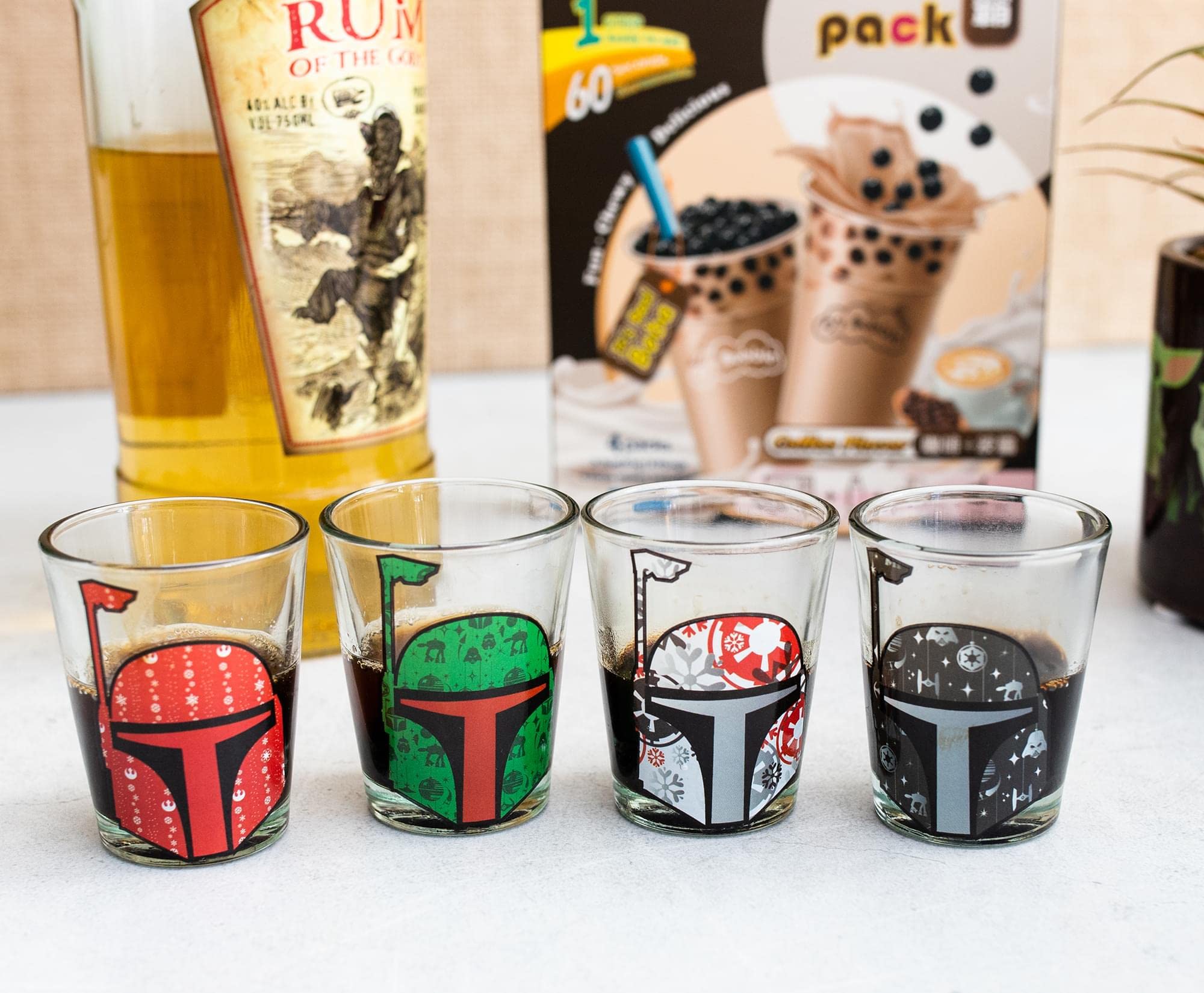 Silver Buffalo Star Wars Holiday Boba Fett 2.5-Ounce Mini Shot Glasses | Set of 4
