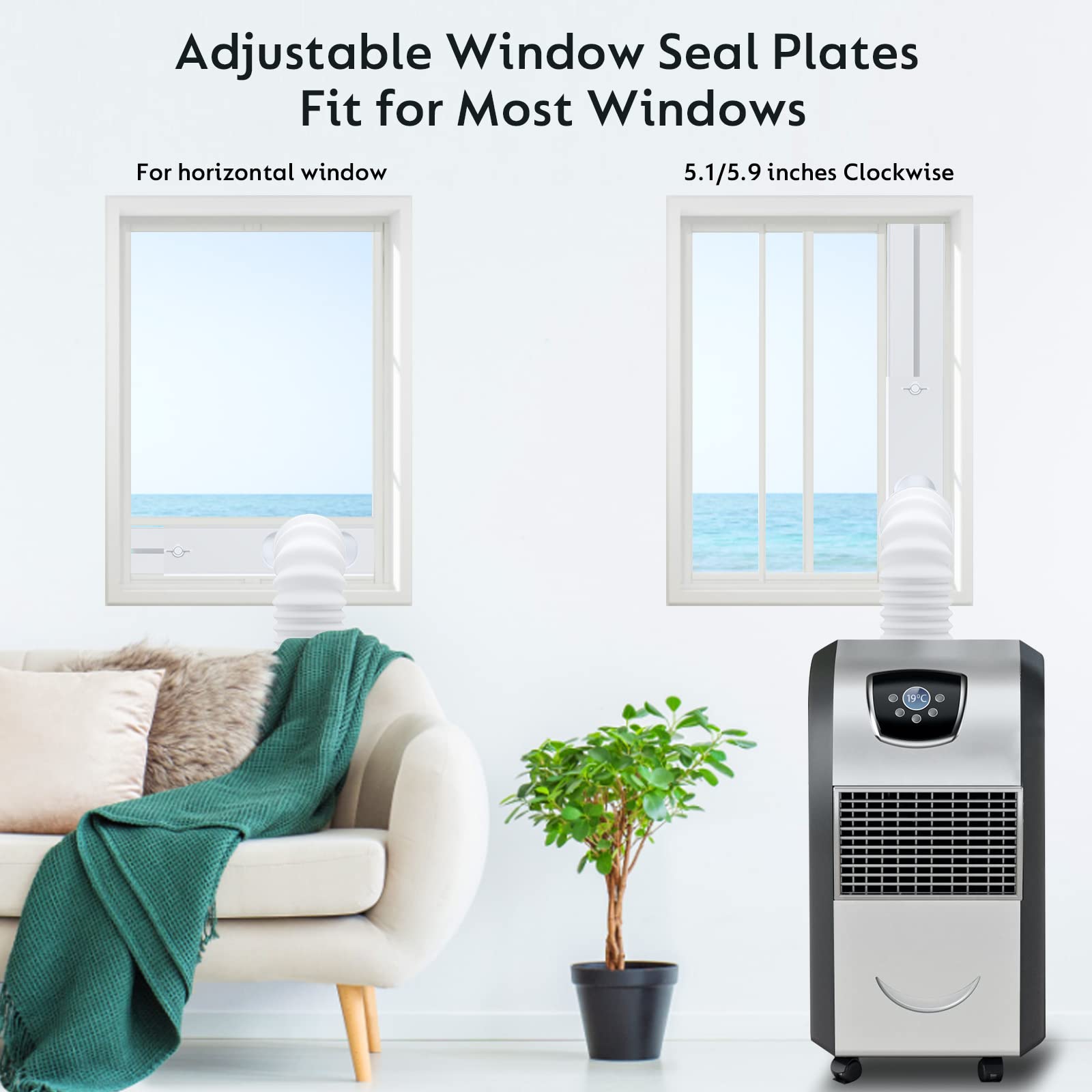 Sky Seeker ๐ฎ๐ฌ๐ฎ๐ฎ ๐๐๐ AC Window Kit,Universal Portable Air Conditioner Window Kit with 2in1 Coupler for Exhaust Hose of 5.1/5.9 Inches With 4 Sliding Seal Plates Adjustable Length from 17" to 60"