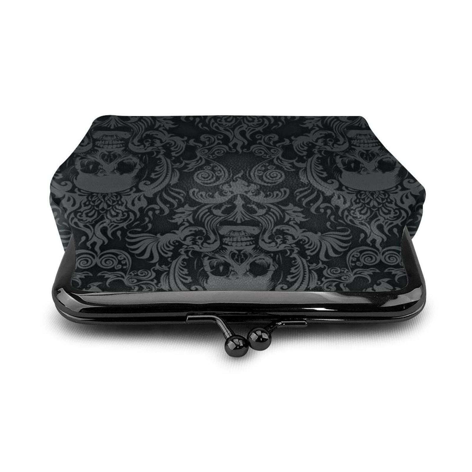 Skull Wallet for Women Leather Gothic Coin Purses Pouch Kiss-Lock Change Travel Makeup Wallets