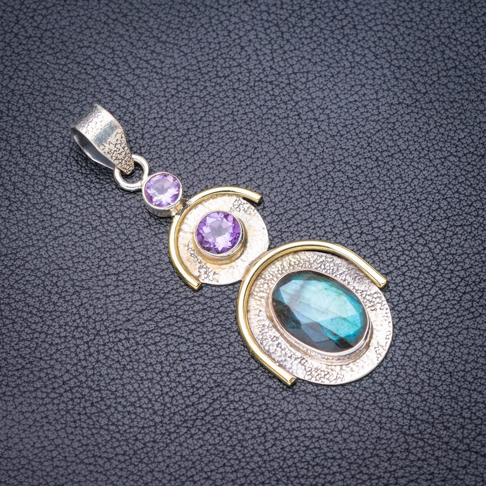 StarGems Natural Blue Fire Labradorite Tree Handmade 925 Sterling Silver Pendant 1.75" E3517-12
