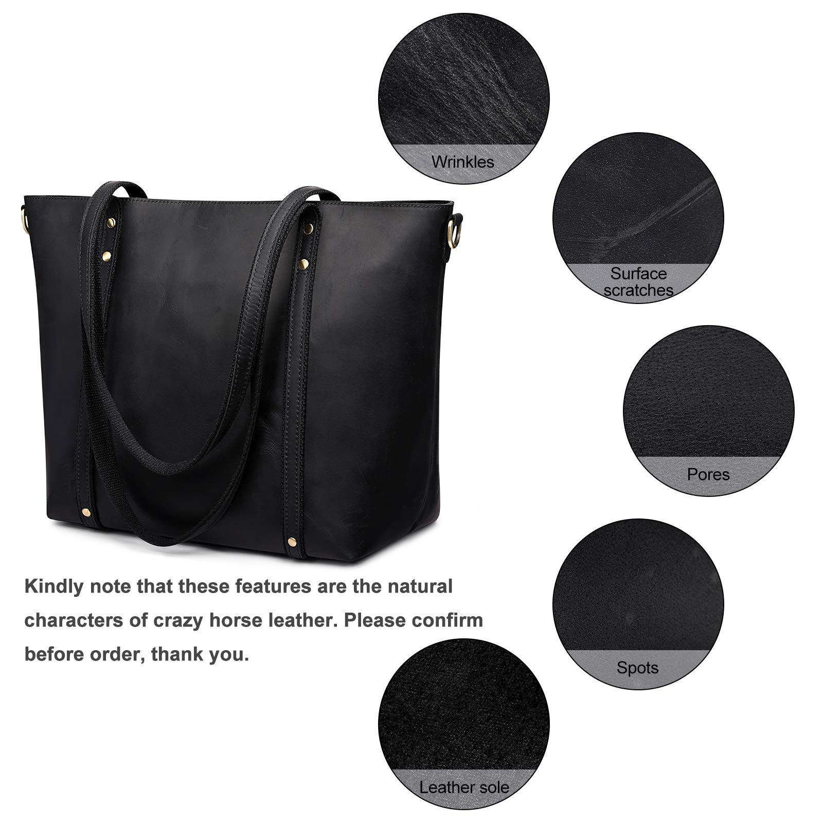 S-ZONE Genuine Leather Tote Bag for Women Vintage Shoulder Handbag Purse with Crossbody Strap Medium