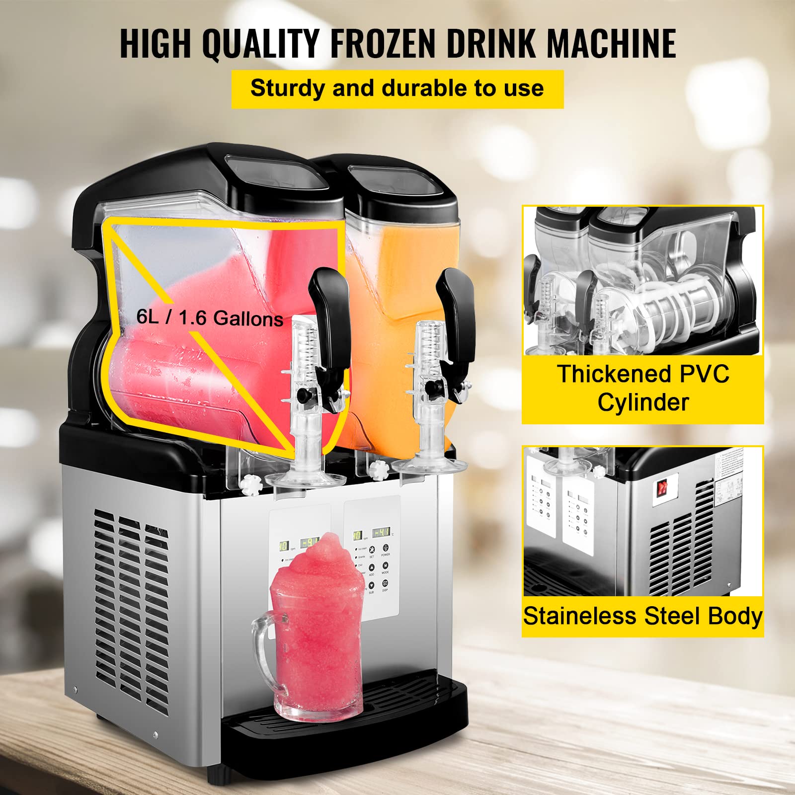 VEVOR Slush Frozen Drink Machine, 6LX2 Tanks, 1300W Commercial Margarita Maker with 14°F to 41°F Temperature Preservation, Automatic Clean Four Selectable Modes for Cafes Restaurants, Black