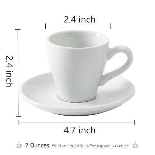 Unilives Espresso Cups, with Saucers Tea Cups and Saucers 2 Ounce Set of 6, for Specialty Coffee Drinks, Cappuccino, Latte, Americano and Tea, White