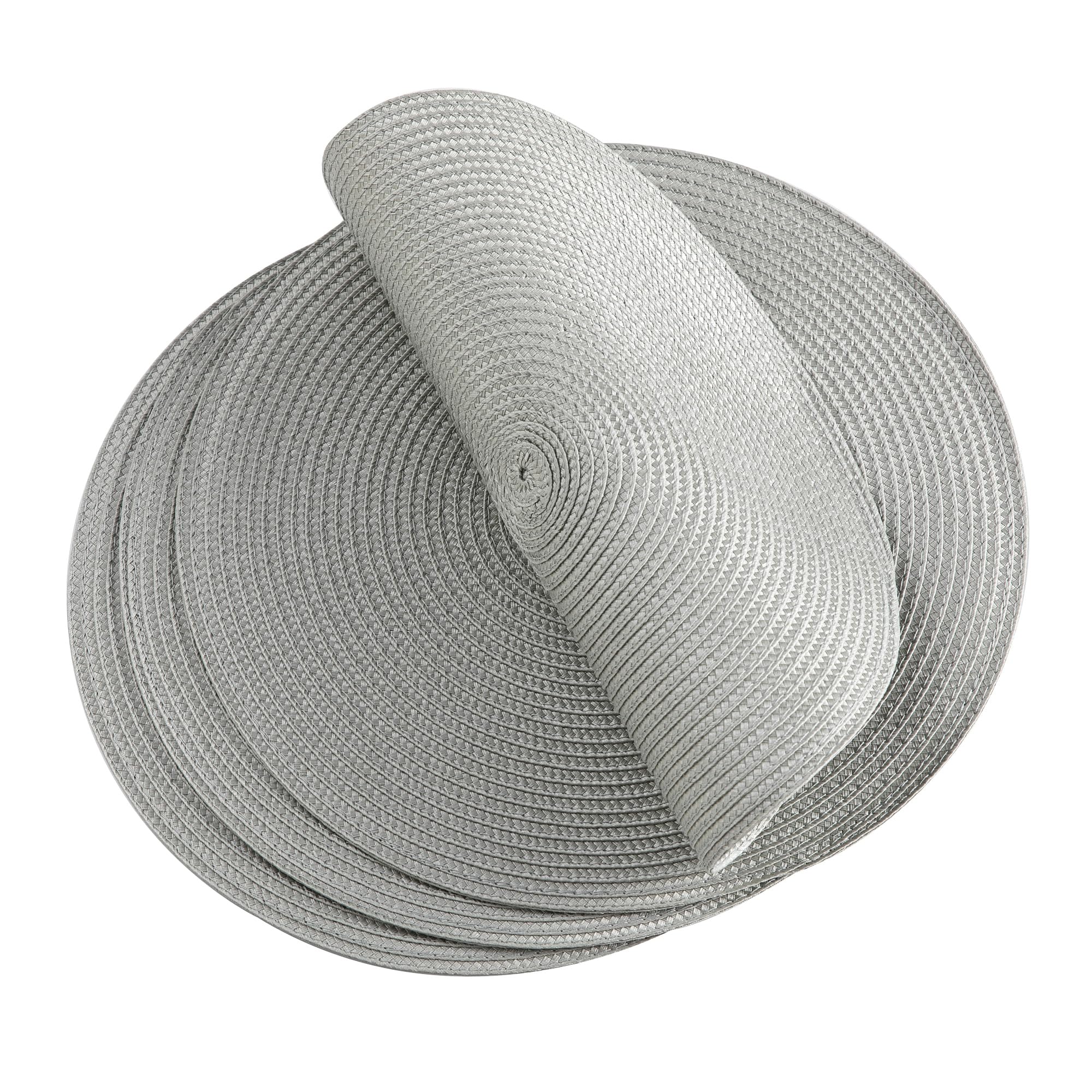 Round Placemats, Crossweave Heat Resistant Classic Woven Round Place Mats Diameter 13.5 inch for Kitchen Table Set of 6 (Light Gray)