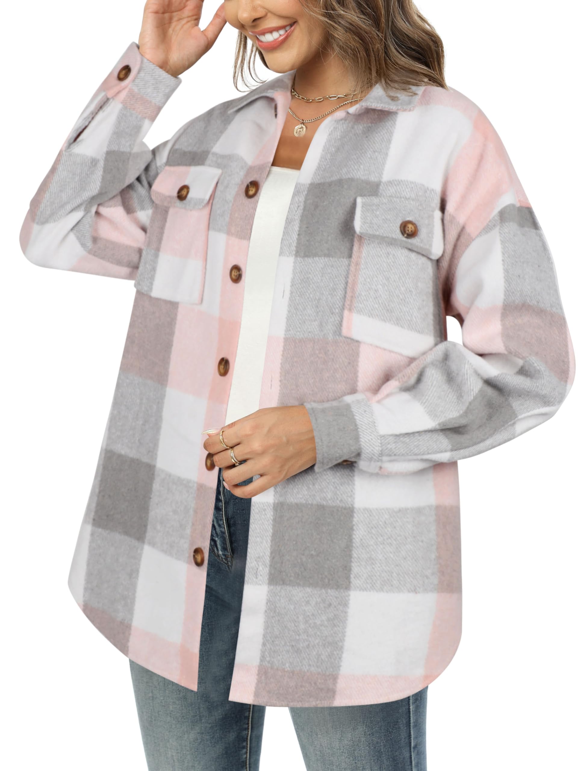 NIeyook Womens Casual Long Sleeve Color Block Plaid Shacket Flannel Lapel Button Down Fall Shacket Jacket Outwear Coats