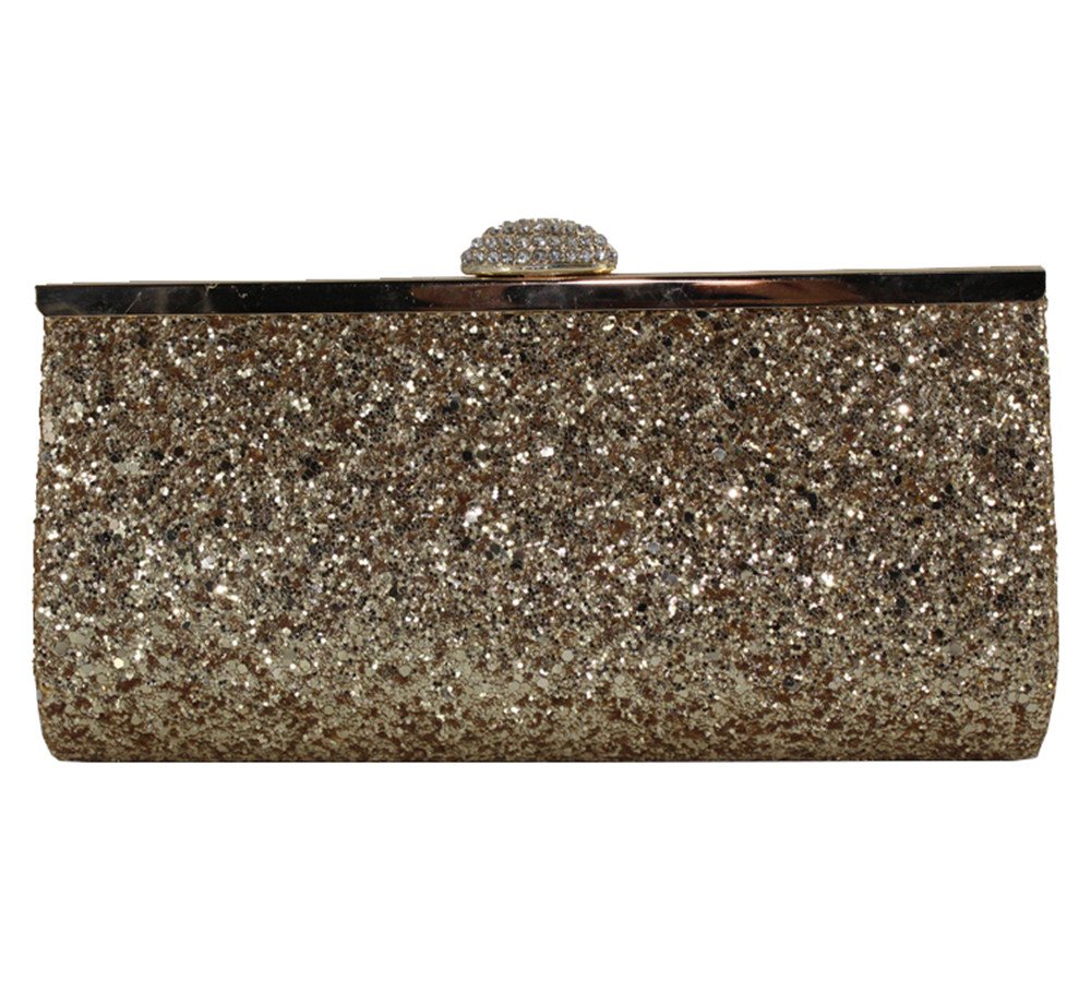 missfiona Glitter Clutch Purse Women Sparkle Evening Bag Wedding Party Handbag with Chain(Gold)