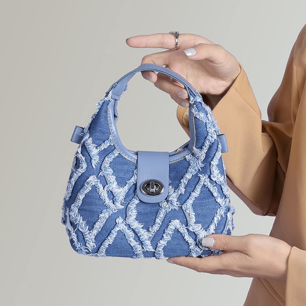 Women Small Shoulder Bags Quilted Crossbody Distressed Jean Denim Purse Clutch Handbag 43
